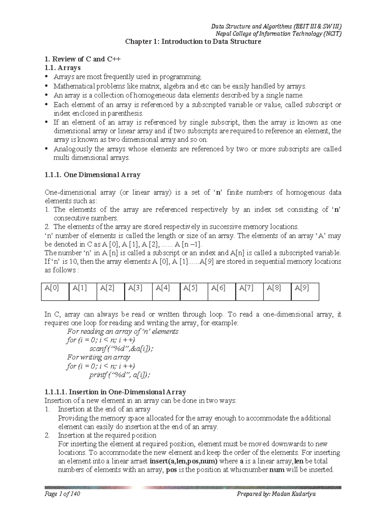 Dsa Lect Note Complete Mk Nepal College Of Information Technology Ncit Chapter 1