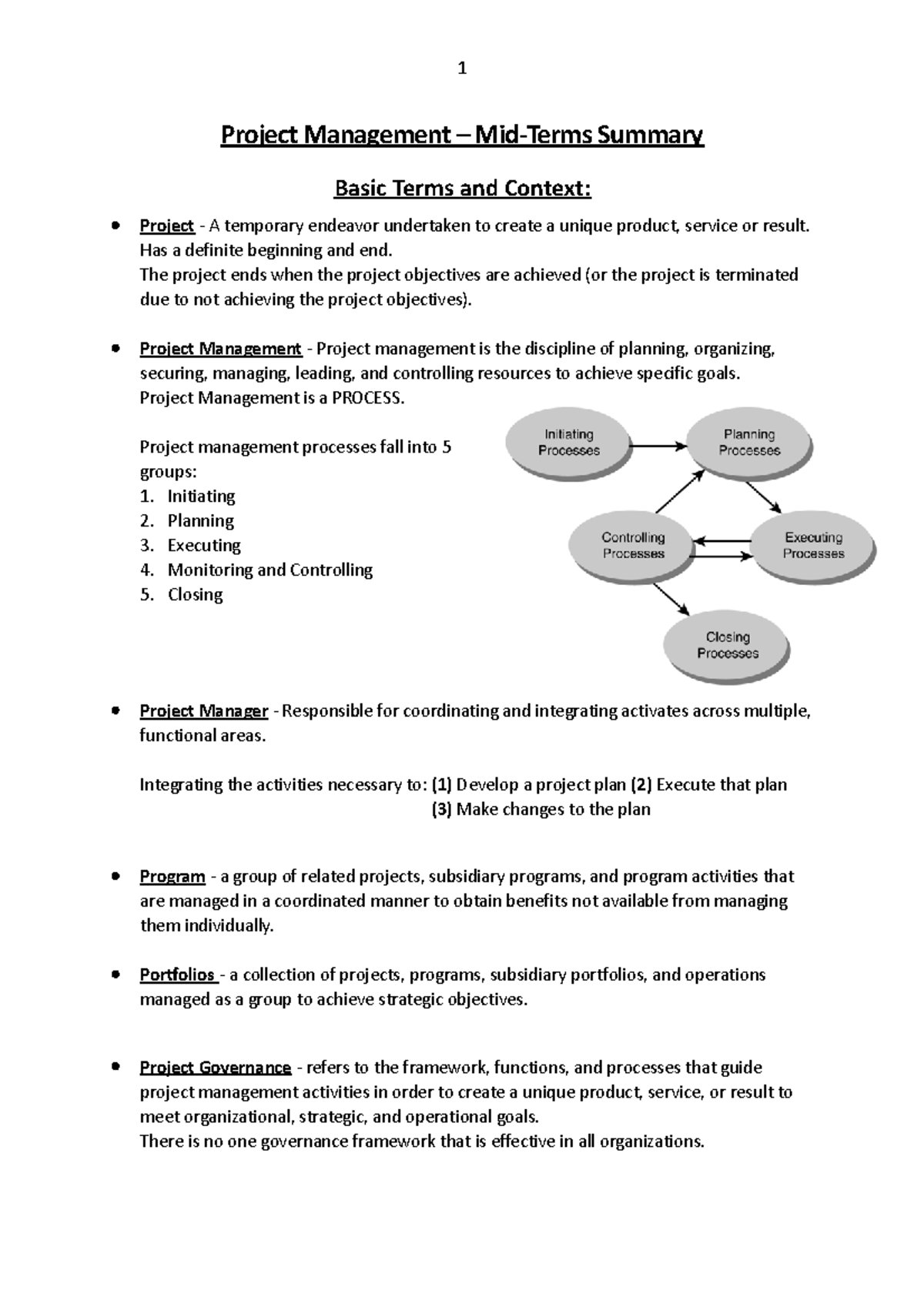 PM Mid-Terms Summary - Project Management – Mid-Terms Summary Basic ...