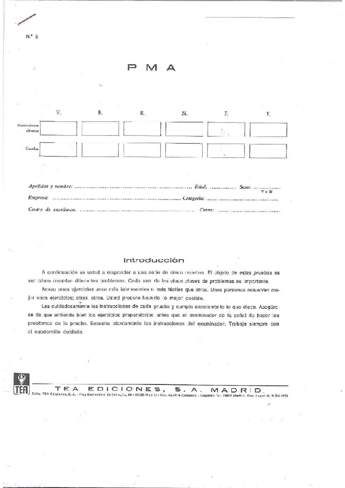 Semana 14 - PDF - PMA Cuestionario - Pruebas Psicológicas - Studocu
