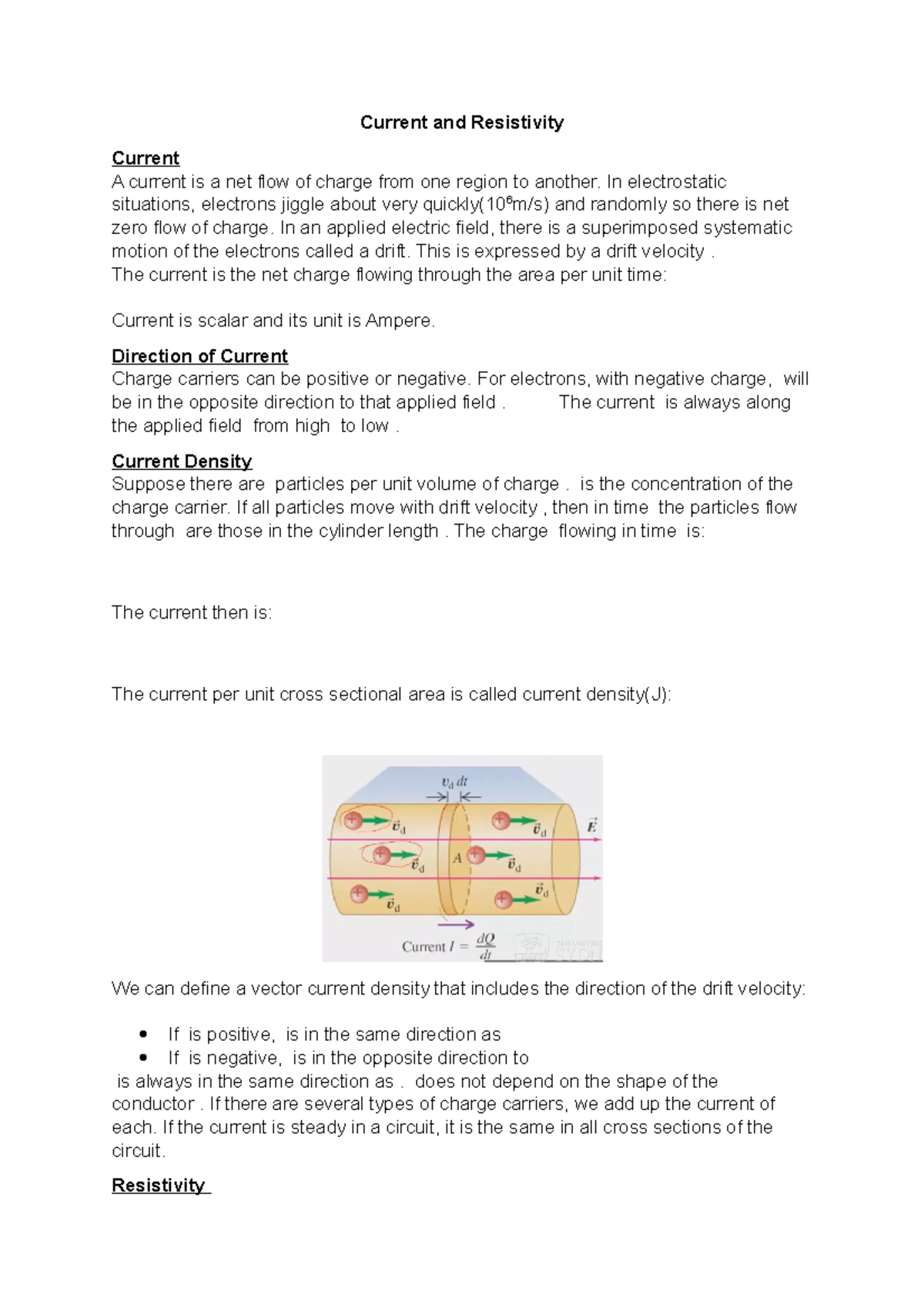 Lecture 5 - Current and Resistivity - Current and Resistivity Current A ...