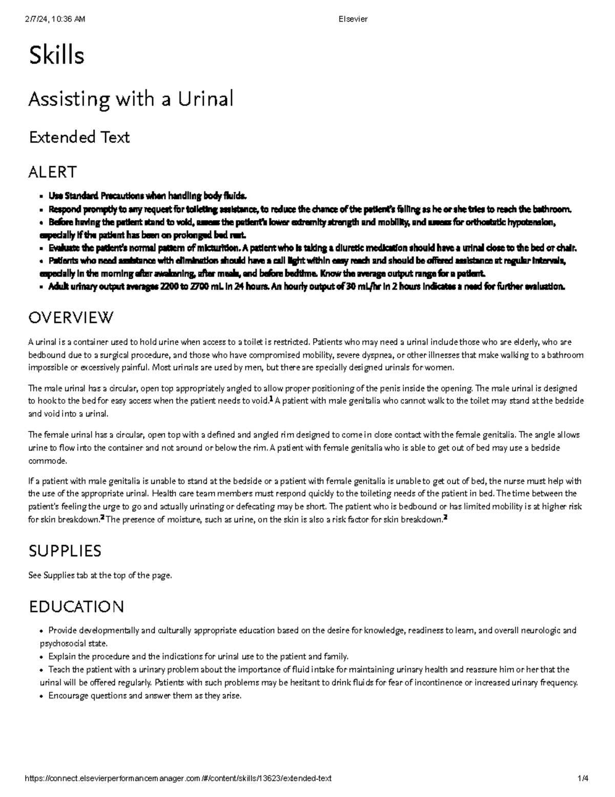 Assisting with urinal - Summary Therapeutic Exercise - Skills Assisting ...