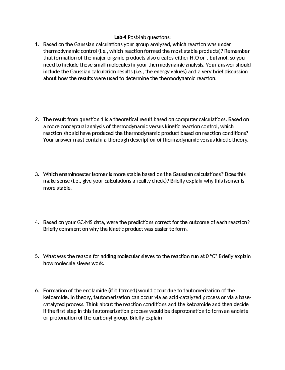 Morpholine Post lab Questions - Lab 4 Post-lab questions: Based on the ...
