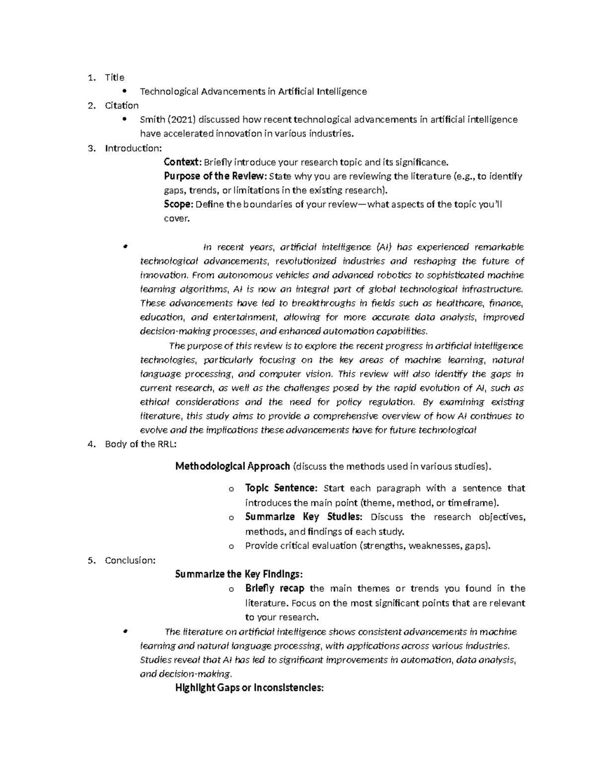RRL-Guide - rrl guide - Title Technological Advancements in Artificial ...