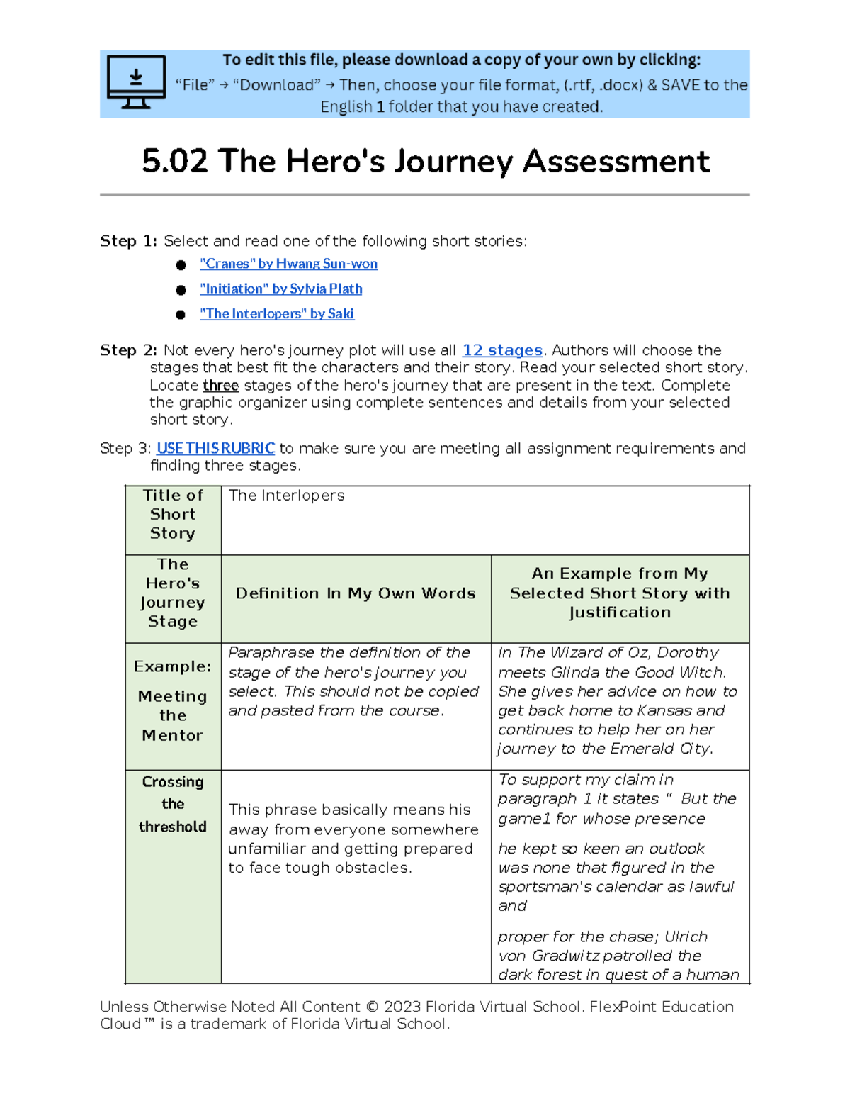 Reanna Hughley 5.02 The Hero's Journey Assessment - 5 The Hero's ...