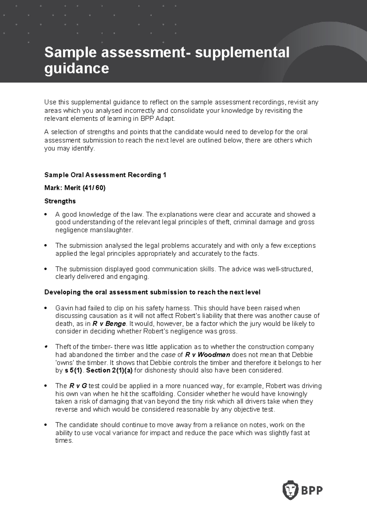 Sample assessment- supplemental guidance - Sample assessment ...