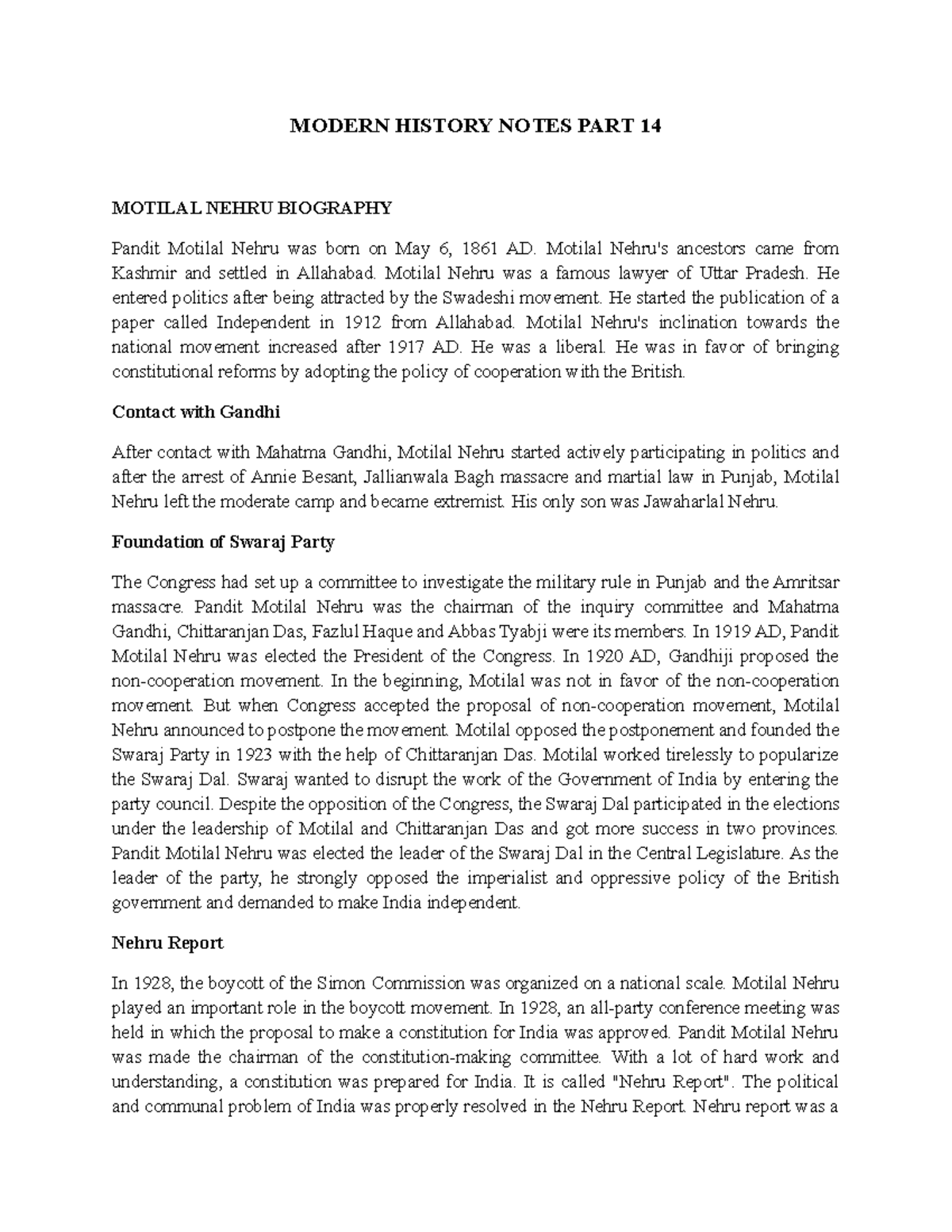Modern History Notes PART 14 - MODERN HISTORY NOTES PART 14 MOTILAL ...