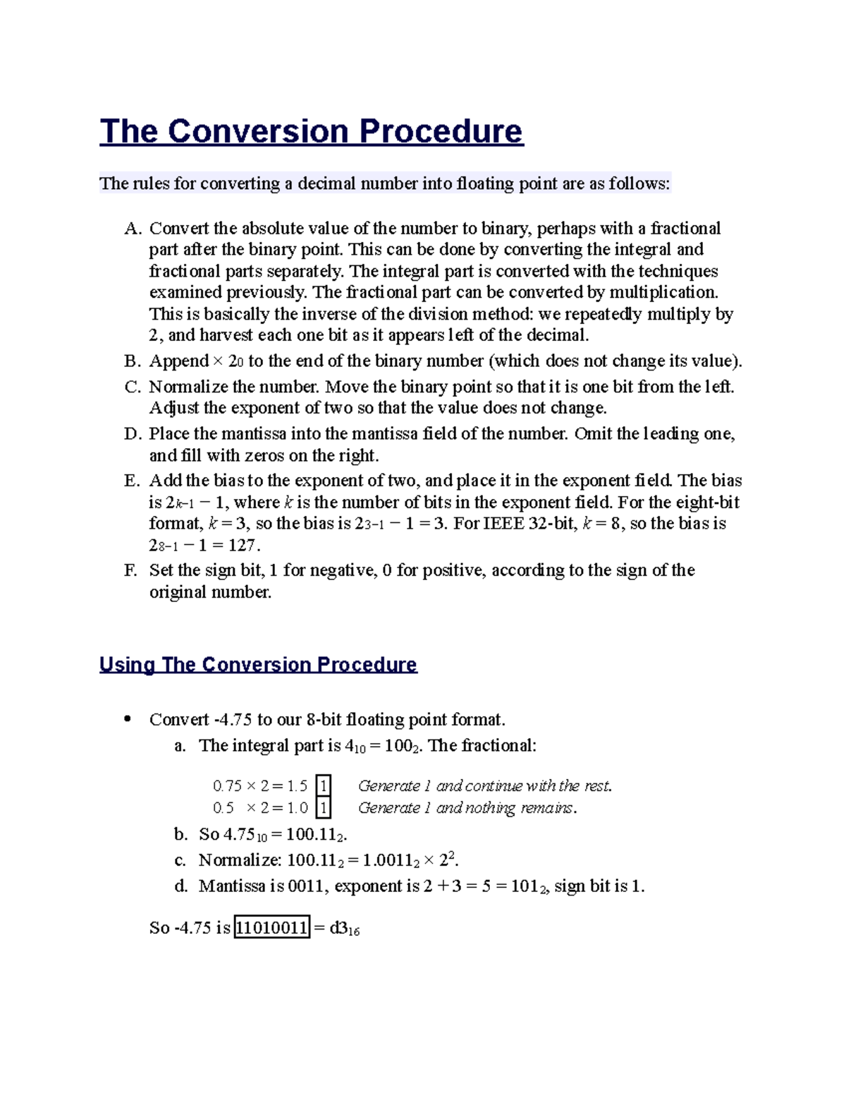 Negative Floating Point Number The Conversion Procedure The Rules For Converting A Decimal