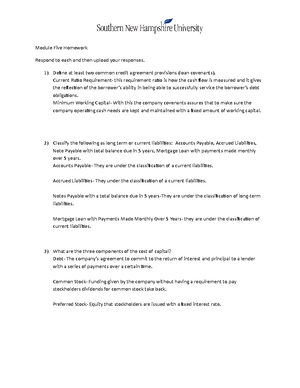 ACC 340 Module Four Homework - Module Four Homework Please answer the ...