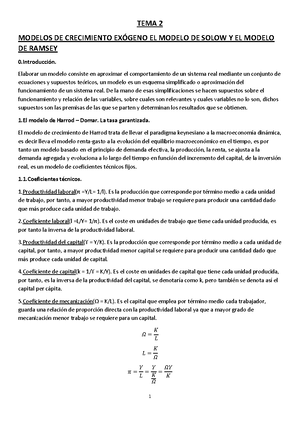 Tema 3. Modelos de crecimiento endógeno. Modelo AK, Modelo de capital ...