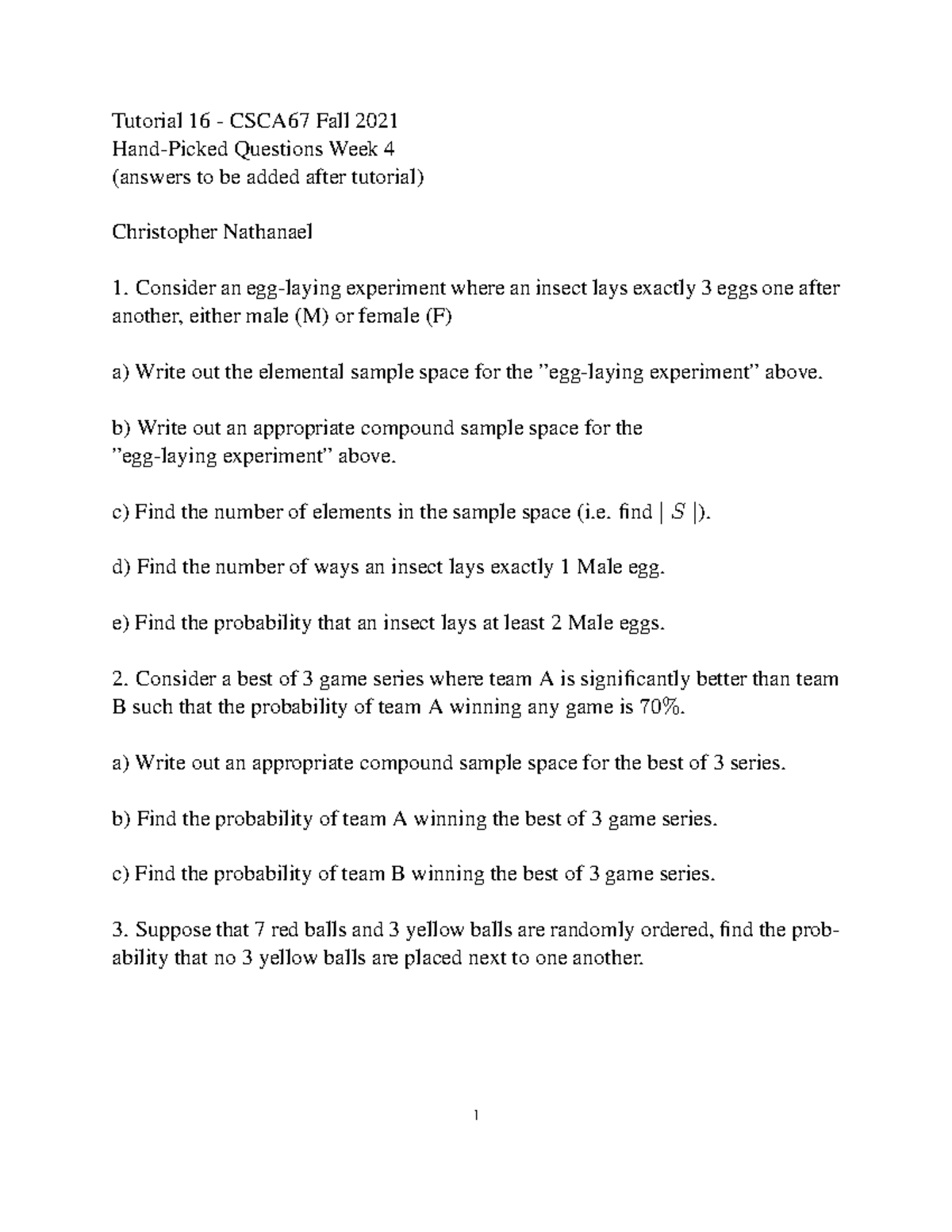 CSCA67 TUT16 WK4 Answer Key - Tutorial 16 - CSCA67 Fall 2021 Hand-Picked Questions Week 4 ...