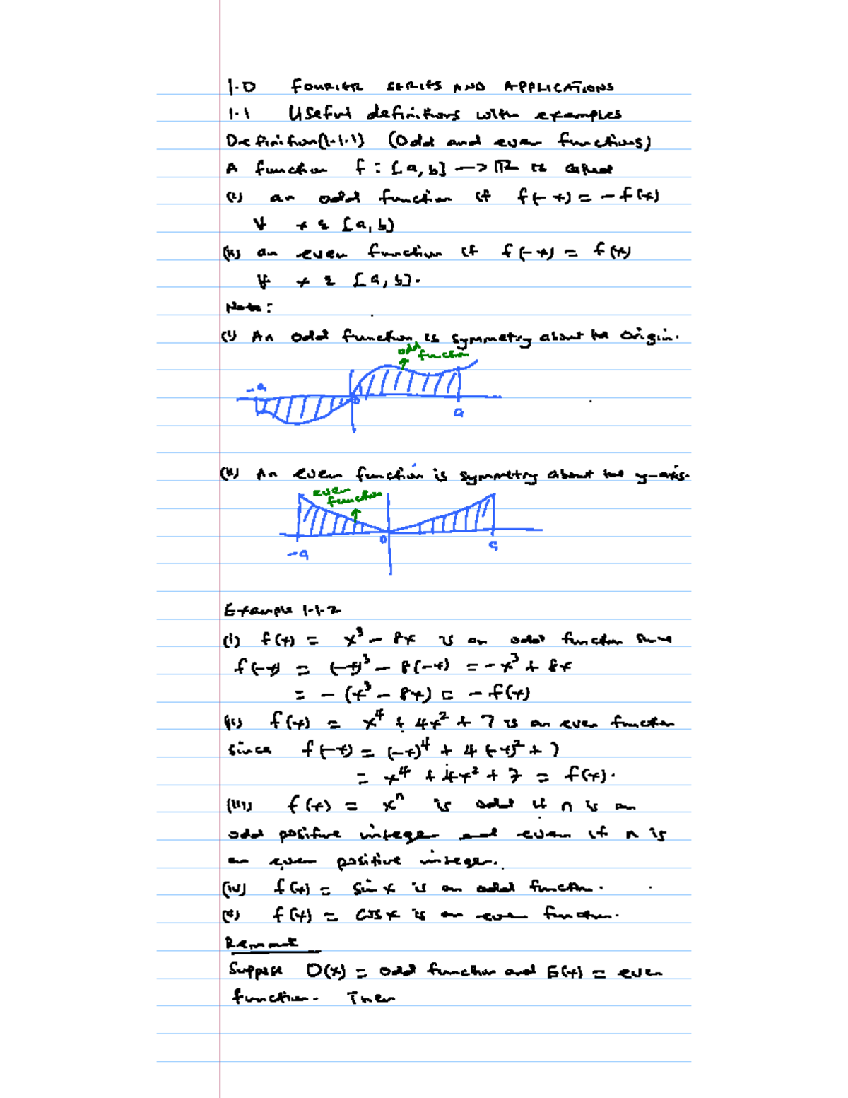 Lecture Note 1 - odd and even function - MATH354 - Studocu
