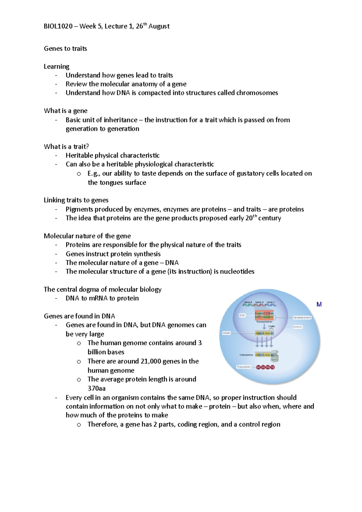 W5, L1 - Genes to Traits - Genes to traits Learning - Understand how ...