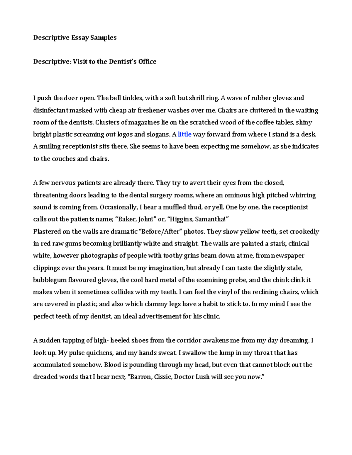 Short Descriptive Essay Example - Descriptive Essay Samples Descriptive ...