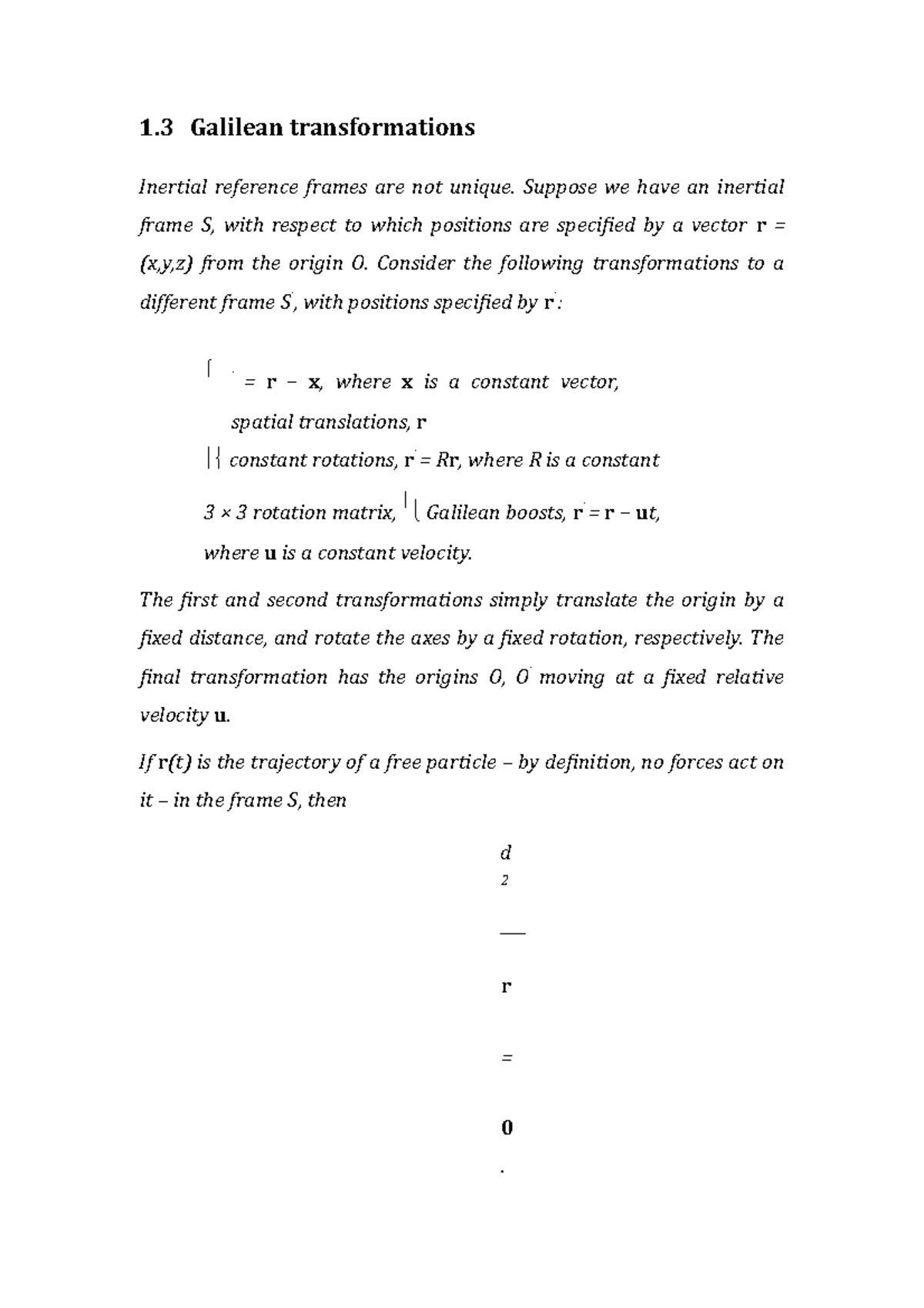 Dynamics-1-2 - Galilean transformations - 1 Galilean transformations Inertial reference frames ...