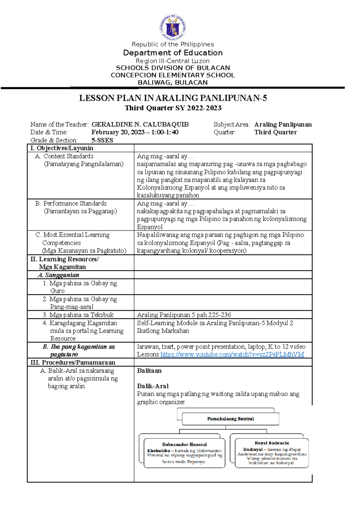 CO1 3RD Quarter Lesson PLAN Araling Panlipunan 5 2023 GNC - Republic of ...