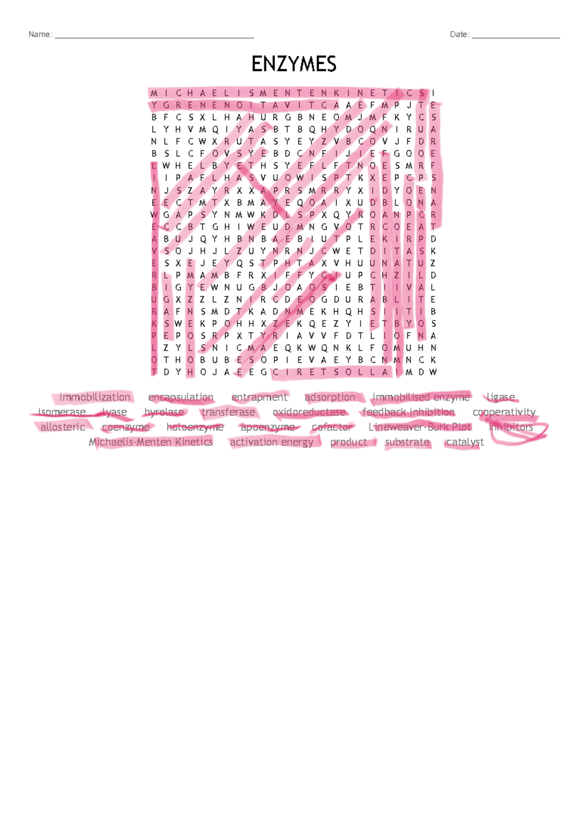 Enzymes wordsearch - Name ...