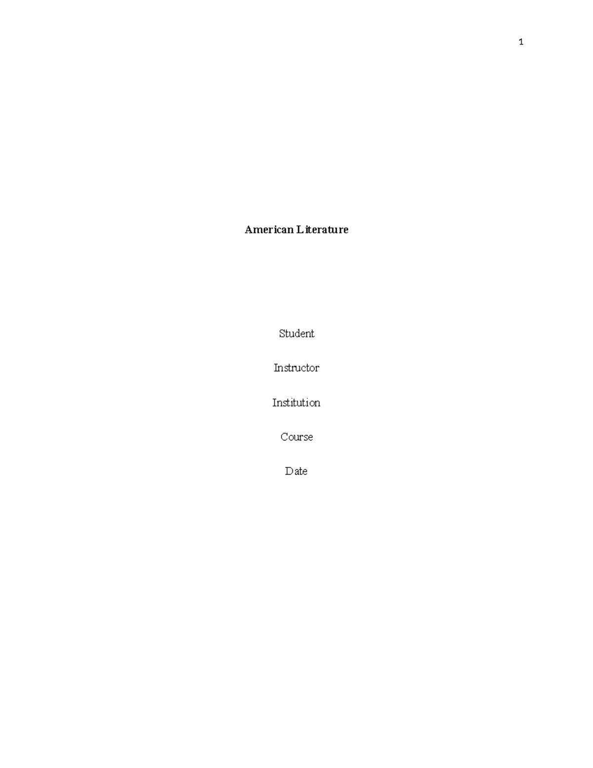 American Literature - 1 American Literature Student Instructor ...