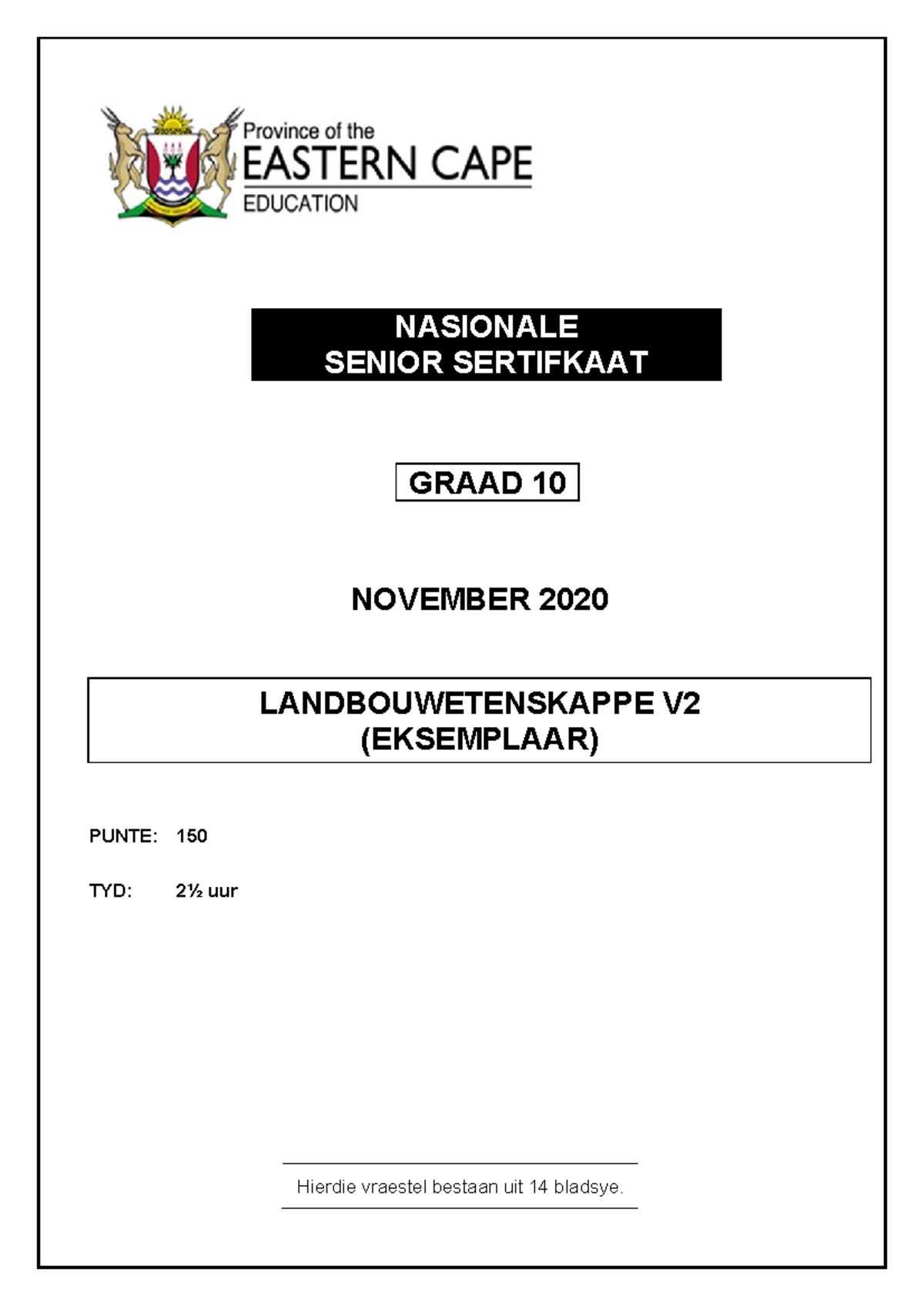 Agrsc P2 GR10 QP NOV2020 Afrikaans - NASIONALE SENIOR SERTIFKAAT GRAAD ...