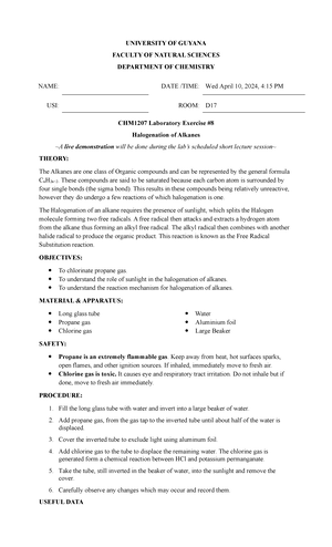 CHM1207 Lab 7- Students Report - UNIVERSITY OF GUYANA FACULTY OF ...