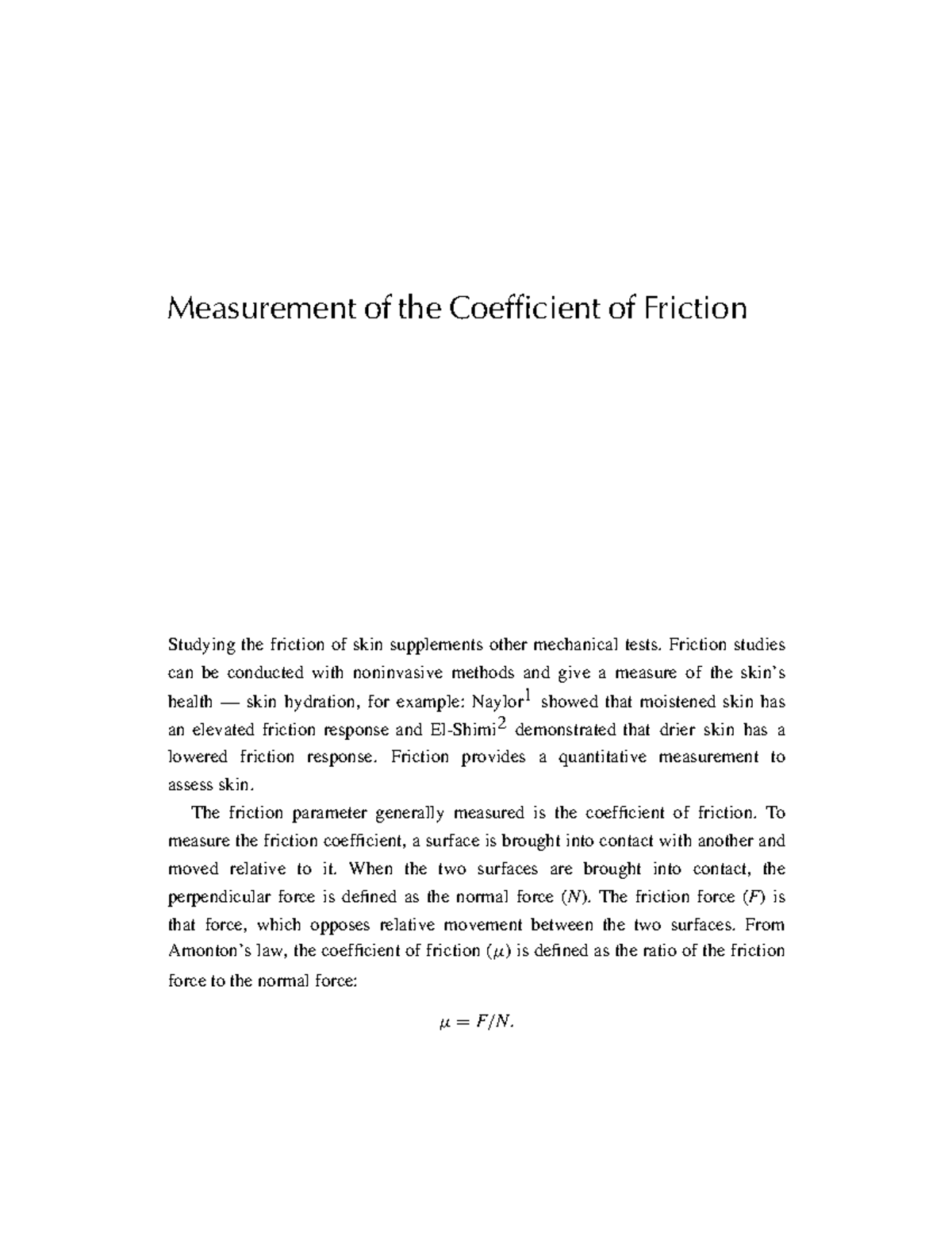 Measurement of the Coefﬁcient of Friction - Measurement of the ...