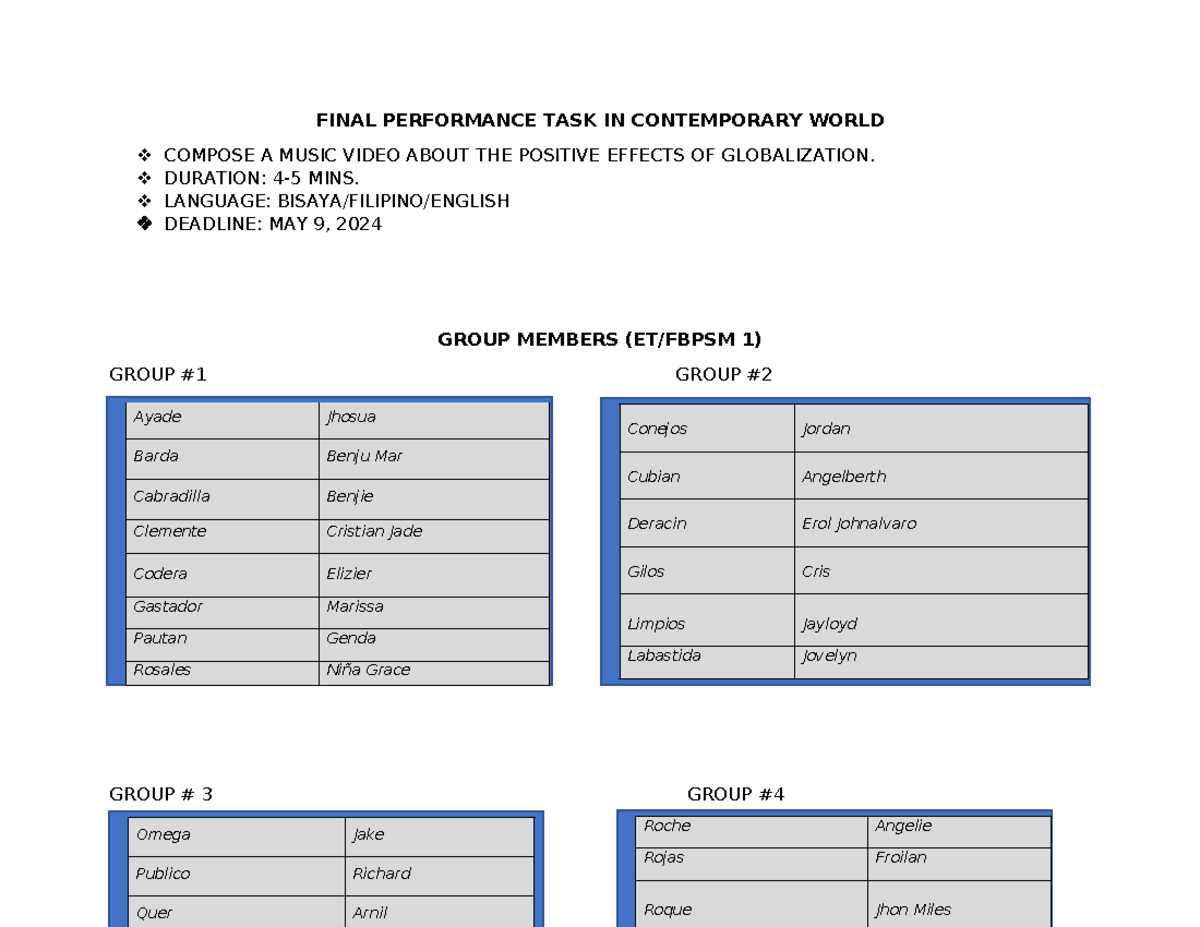 Final Performance TASK IN Contemporary World-ATMT 1 - FINAL PERFORMANCE ...