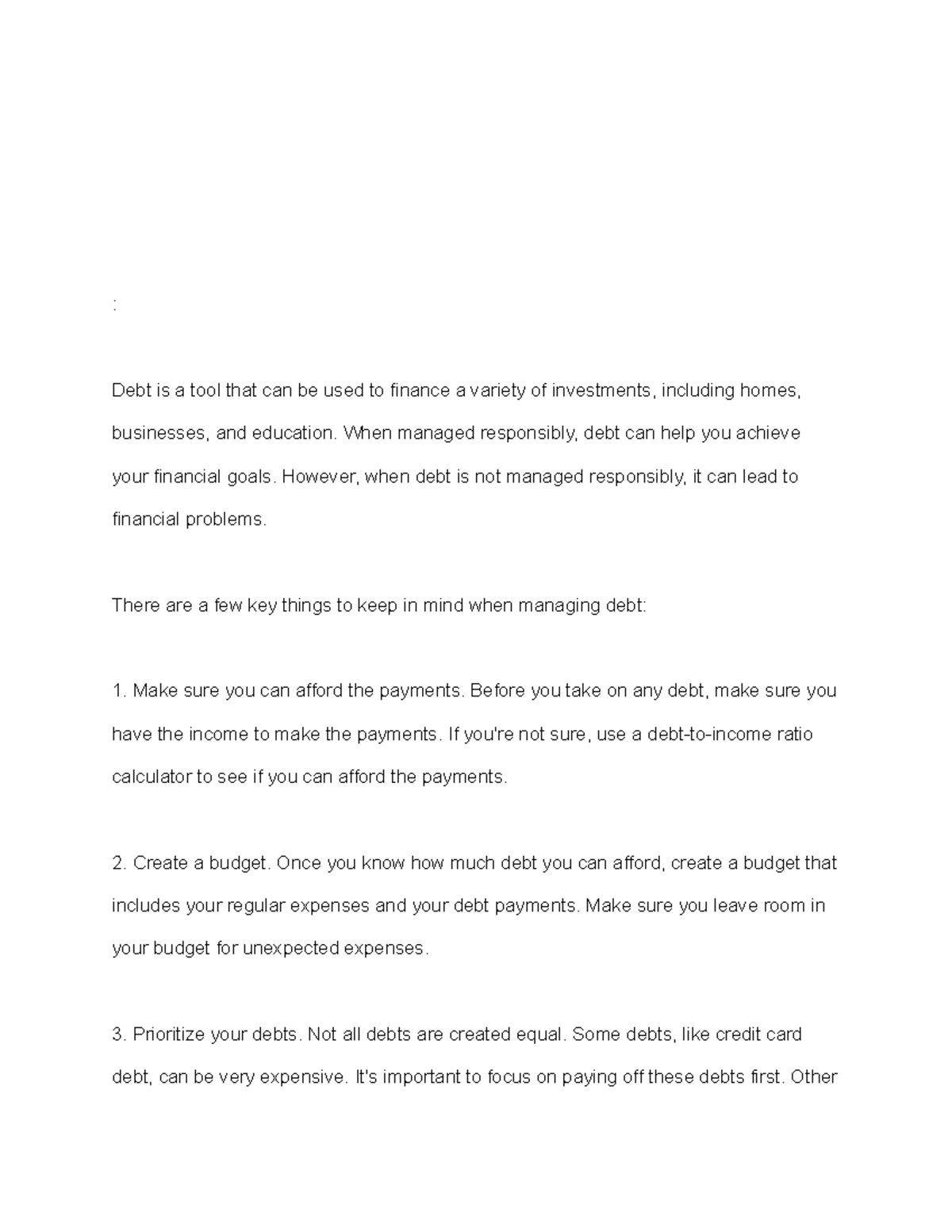 FIN205 course outline - : Debt is a tool that can be used to finance a ...