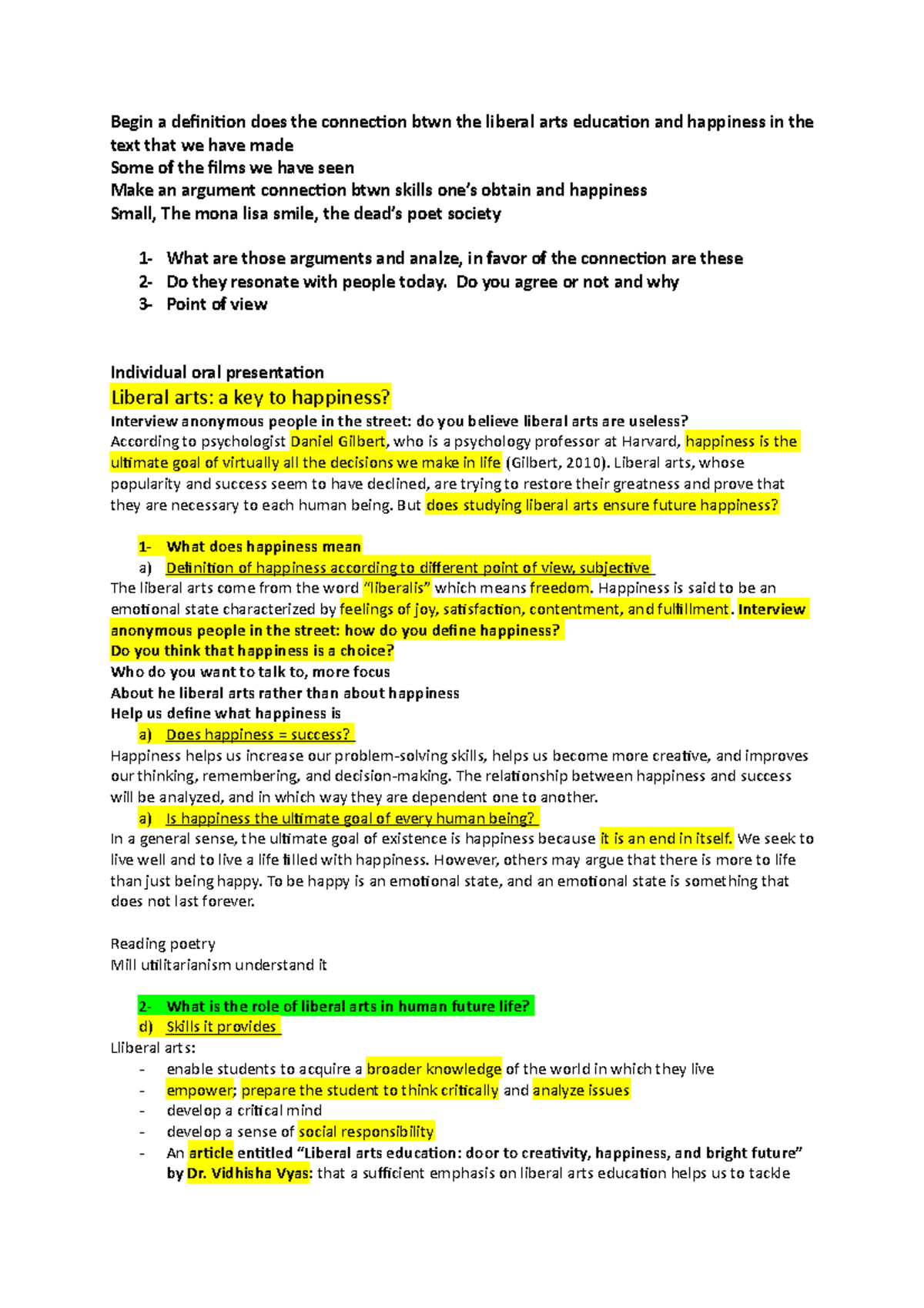 Individual oral presentation - Begin a definition does the connection ...