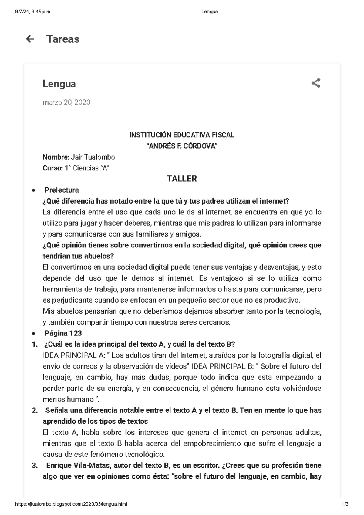 Lengua - Tareas Lengua marzo 20, 2020 INSTITUCIÓN EDUCATIVA FISCAL ...