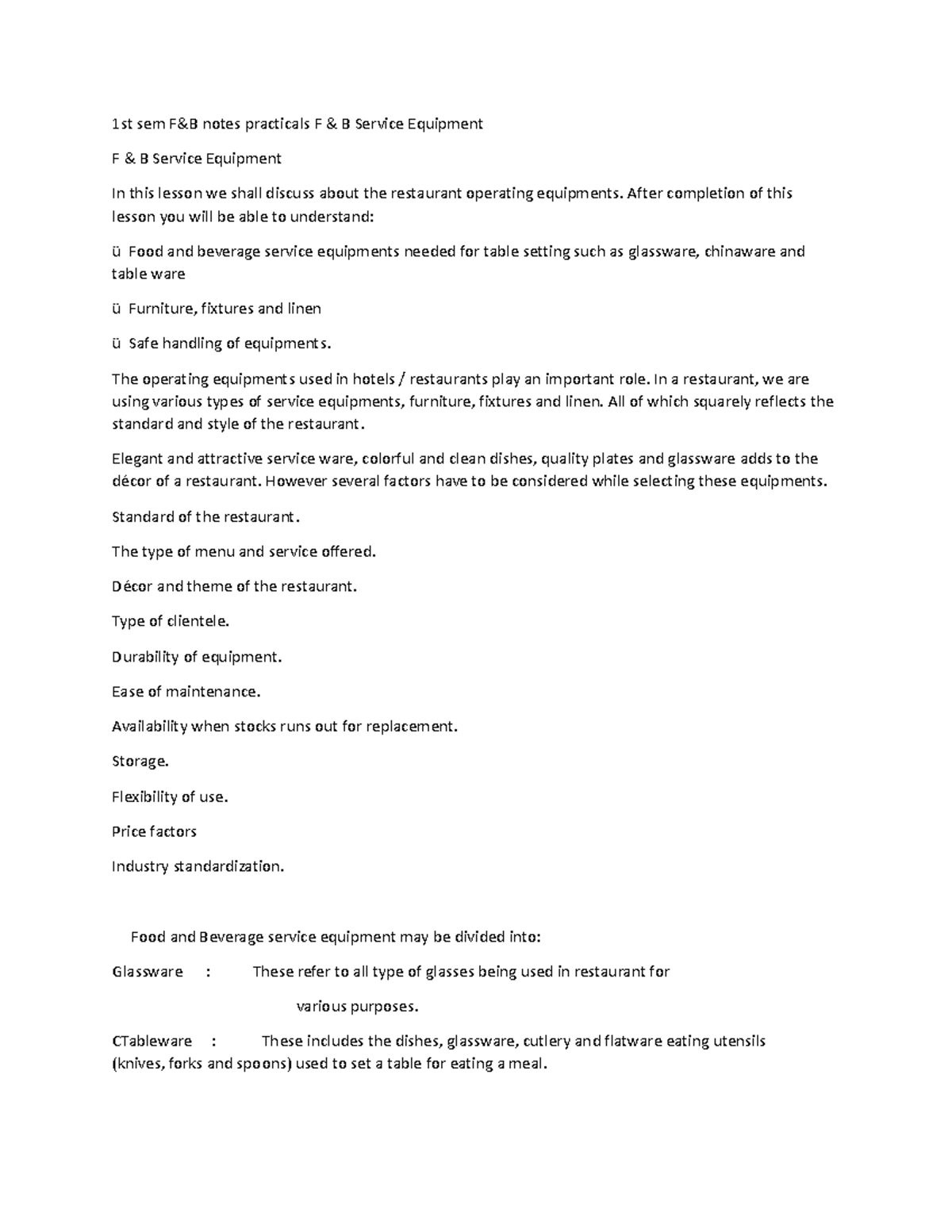 FBS Service Equipment - After completion of this lesson you will be ...