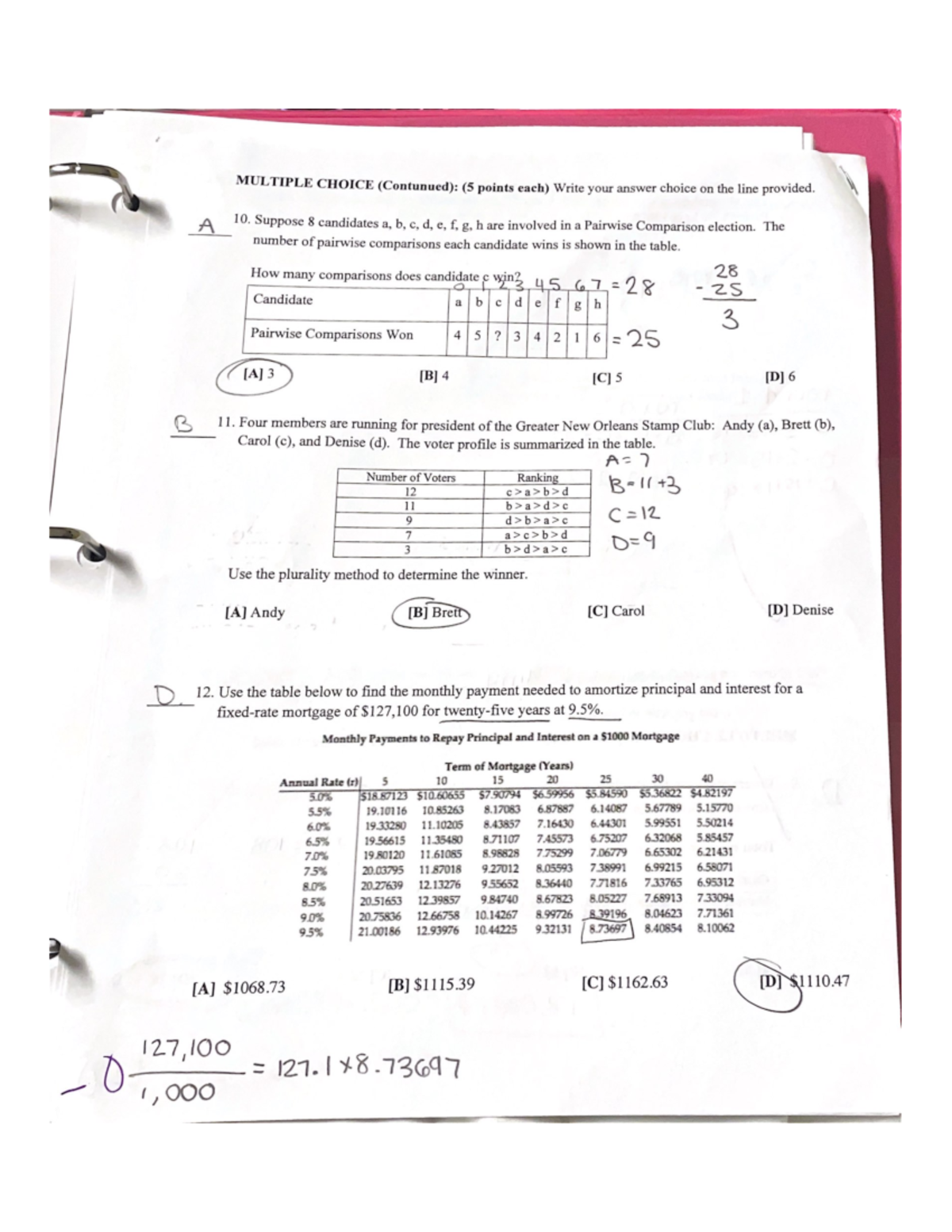 MATH 139 Exam 1A SP23 (dragged) - MULTIPLE CHOICE (Contunued): (5 points each) Write your answer ...