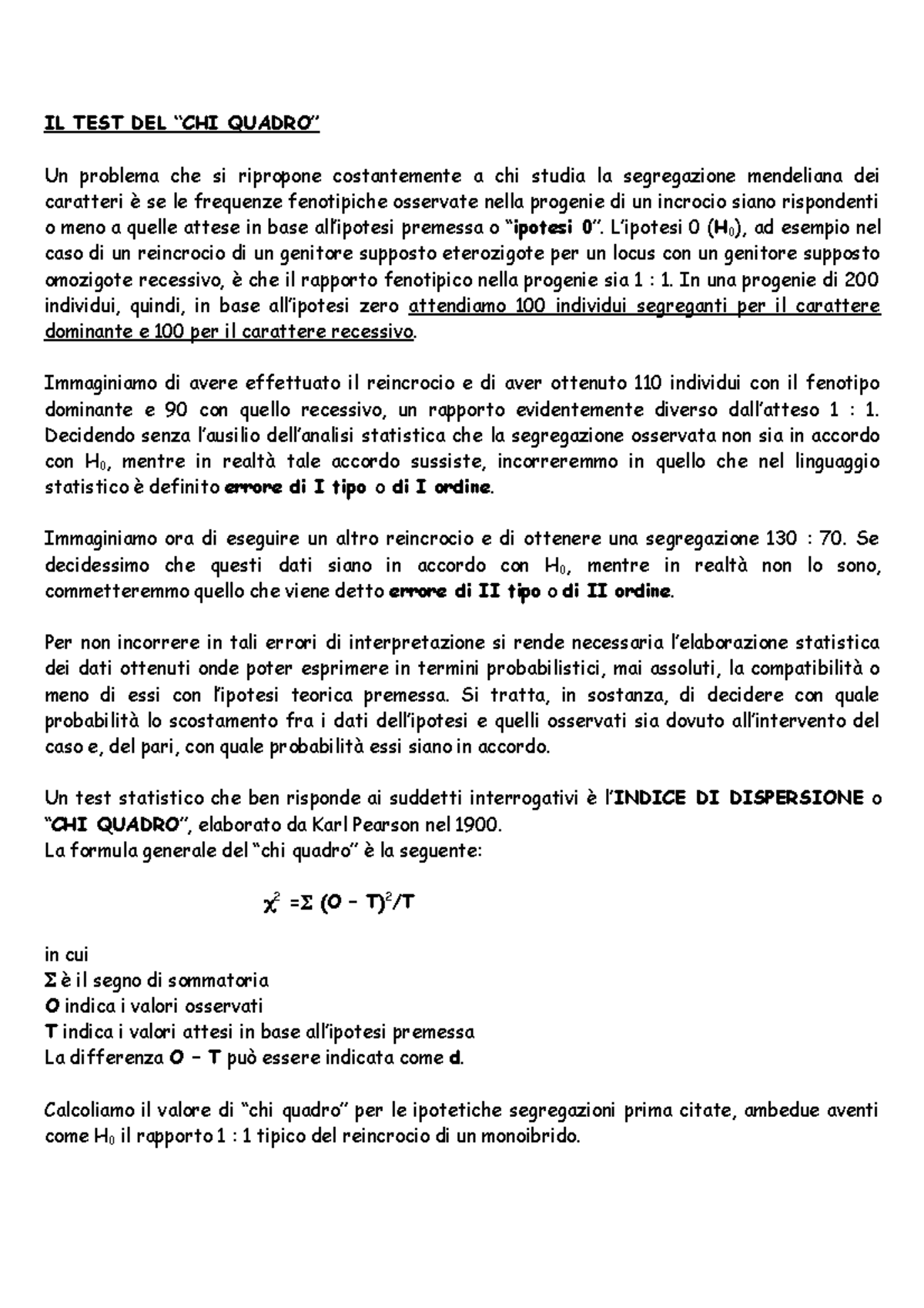 Chi quadro - Genetica - IL TEST DEL “CHI QUADRO” Un problema che si ...