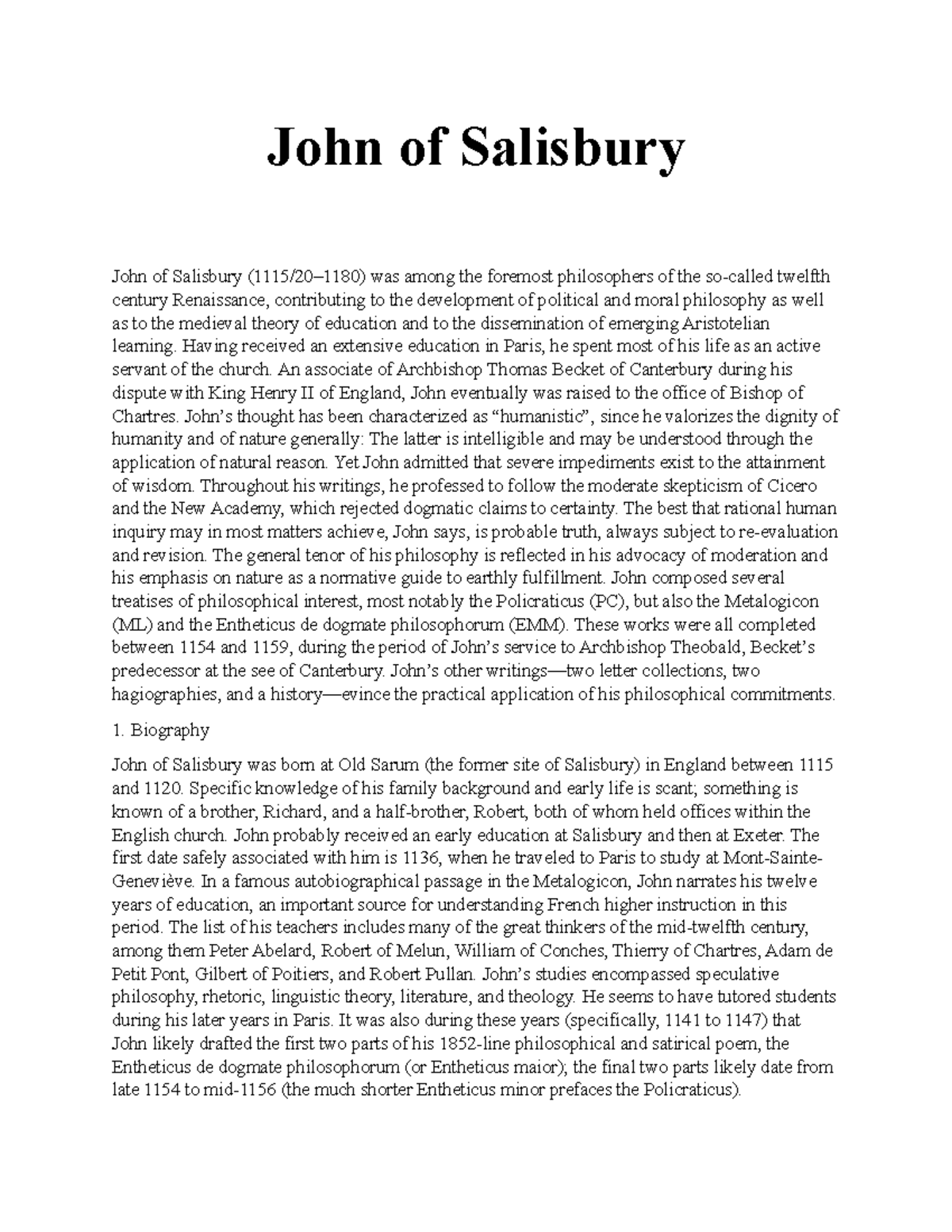 Lecture 9 John of Salisbury - John of Salisbury John of Salisbury (1115/20–1180) was among the ...