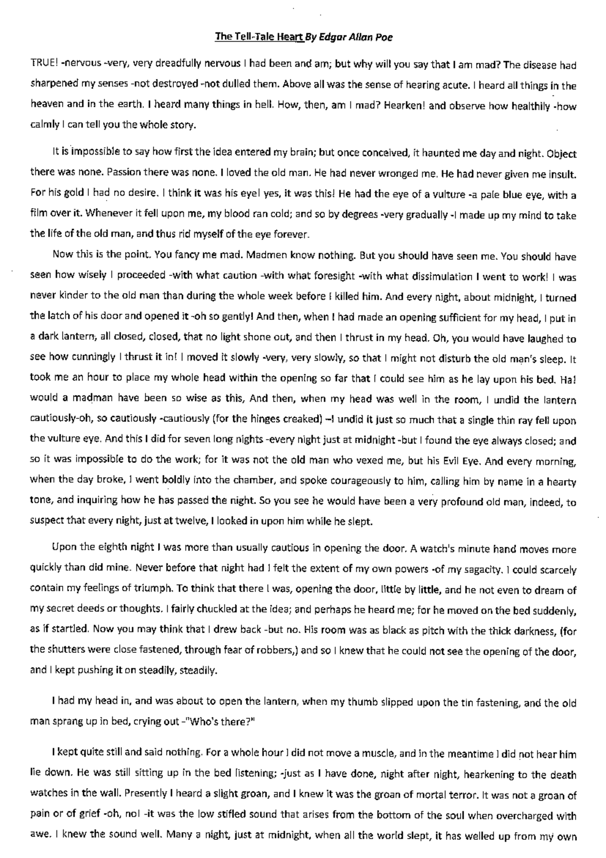 The tell tale heart - edgar allan poe - BF0609 - Northumbria - Studocu