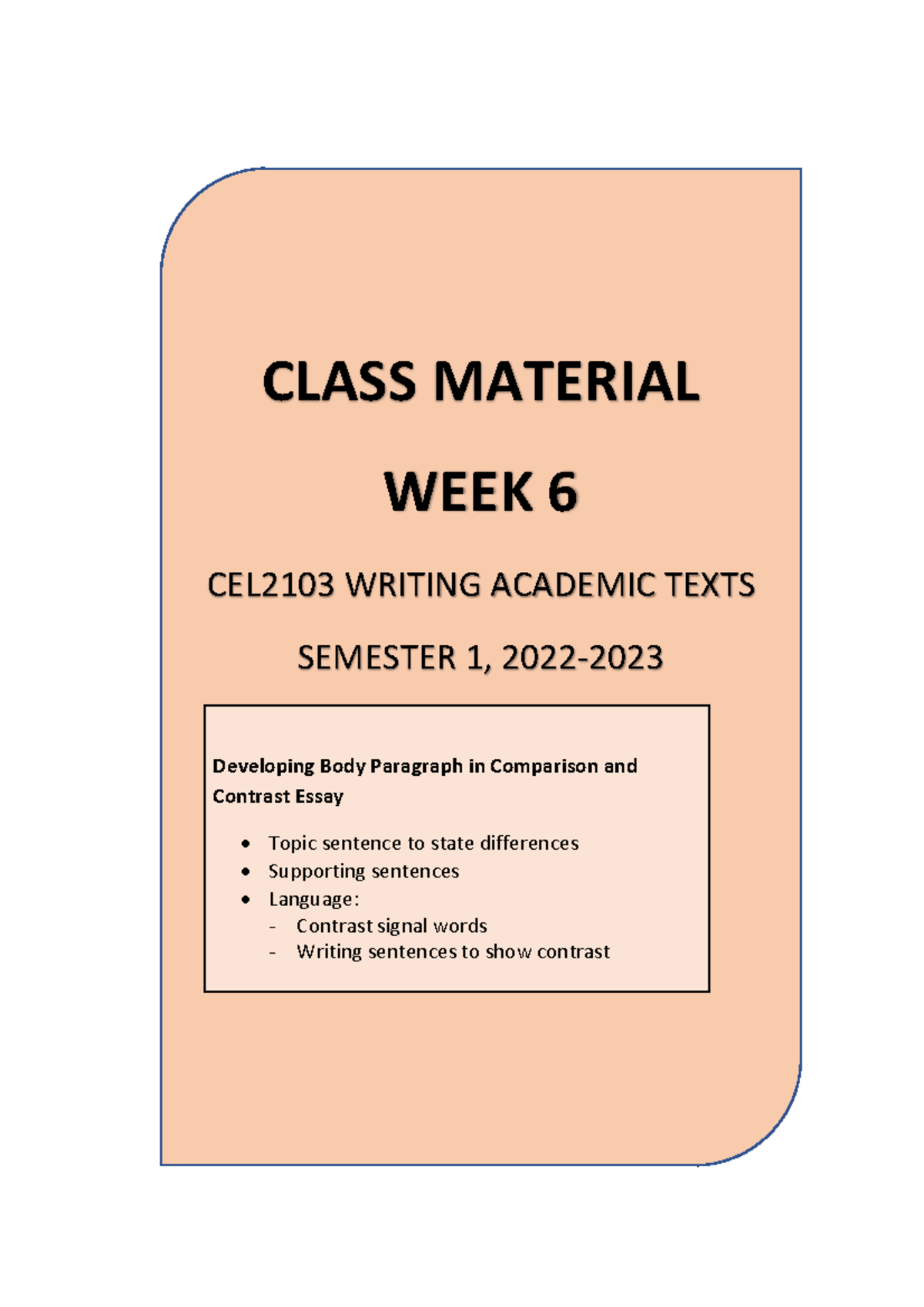 Class Material WEEK 6 - CEL 2103 - CLASS MATERIAL WEEK 6 CEL2103 ...