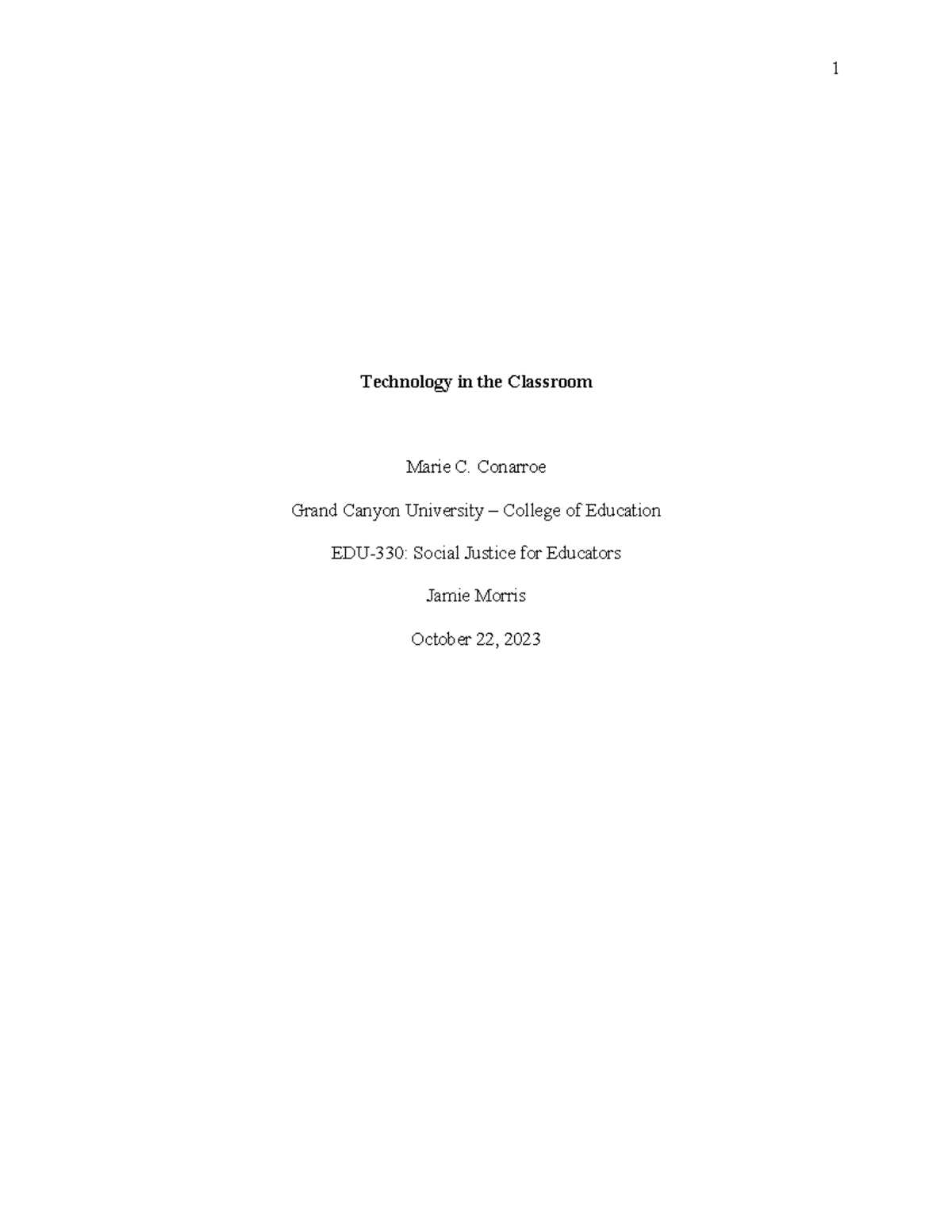 Template - Topic 2 Assignment - Technology in the Classroom Marie C ...
