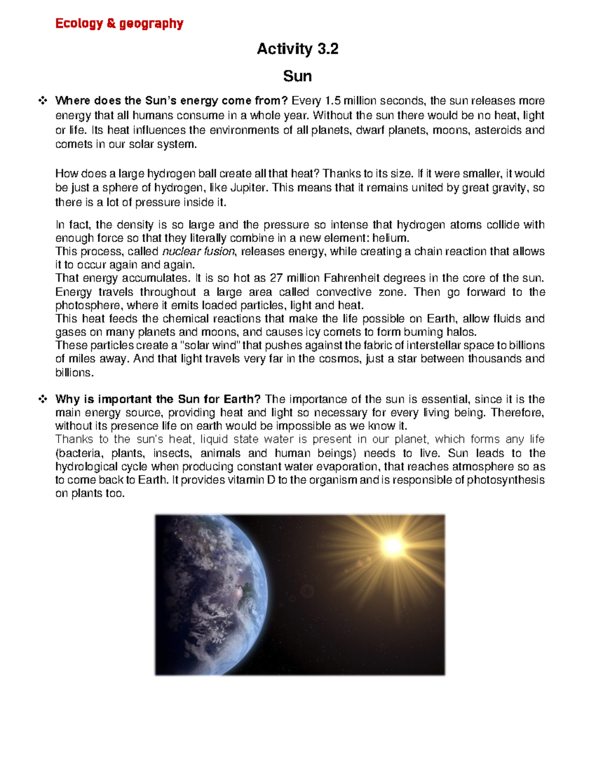 Activity 3.2 pdf - Ecology & geography Activity 3. Sun Where does the ...