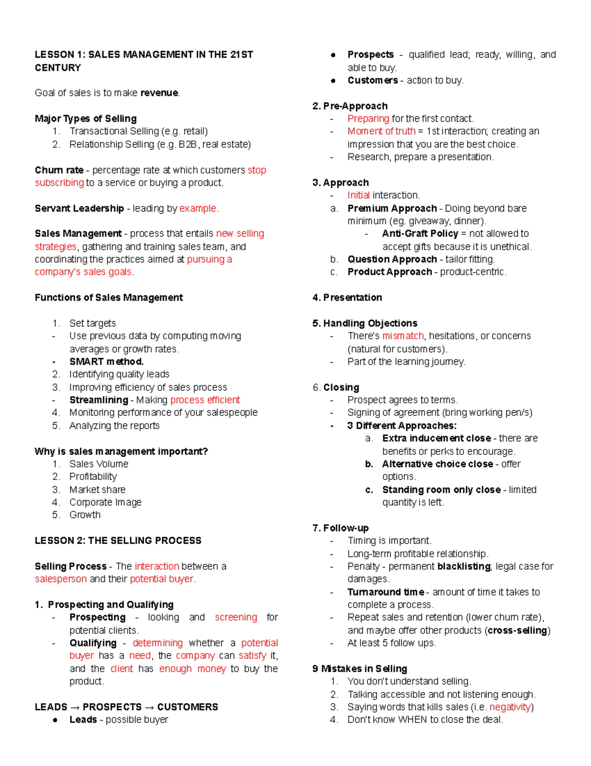 Sales Reviewer - LESSON 1: SALES MANAGEMENT IN THE 21ST CENTURY Goal of ...