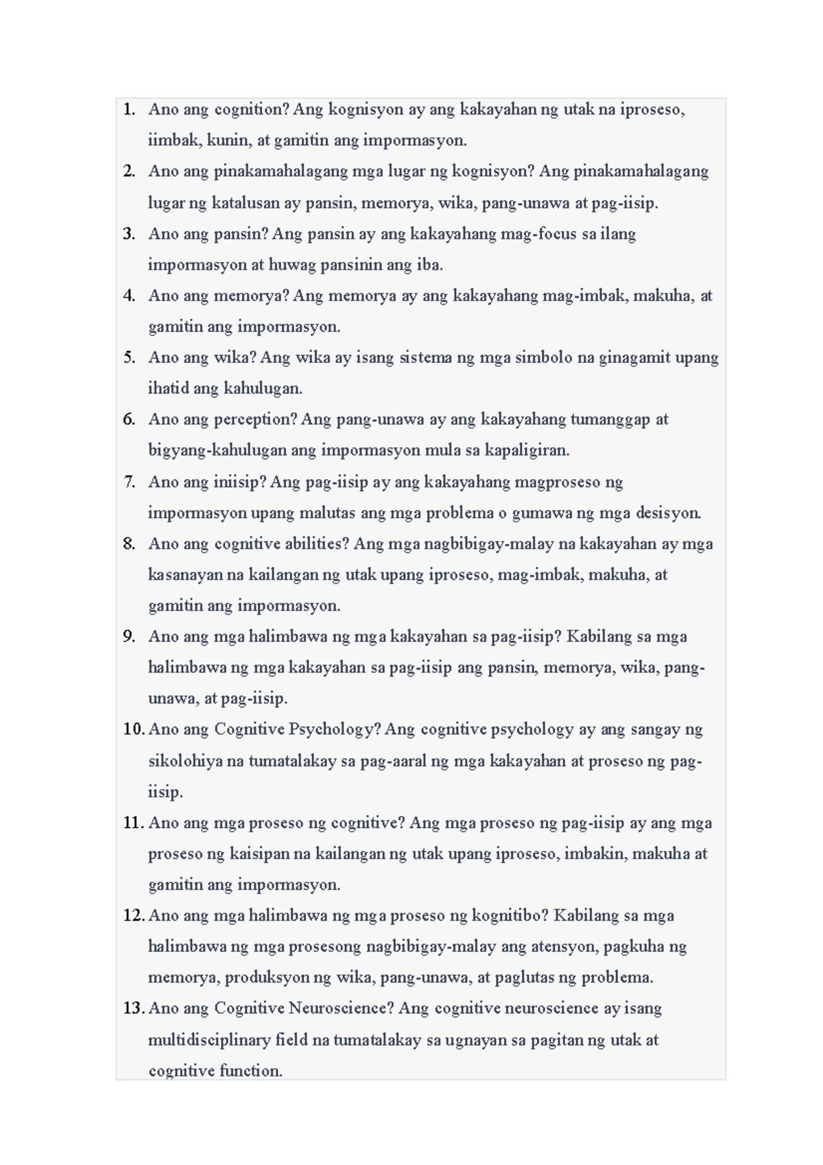 Modulationszusammefassung 10 - Ano ang cognition? Ang kognisyon ay ang ...