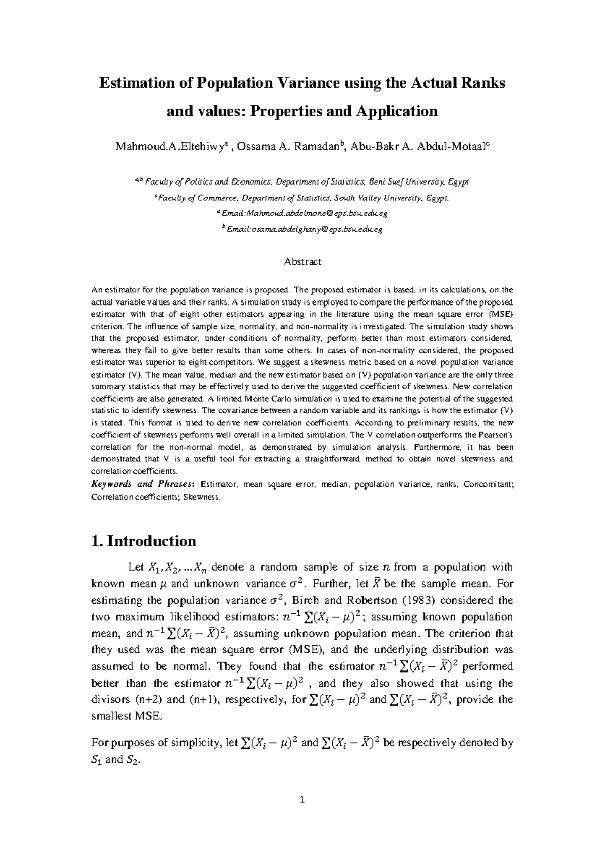 A New Estimator Of Variance 23 Estimation Of Population Variance
