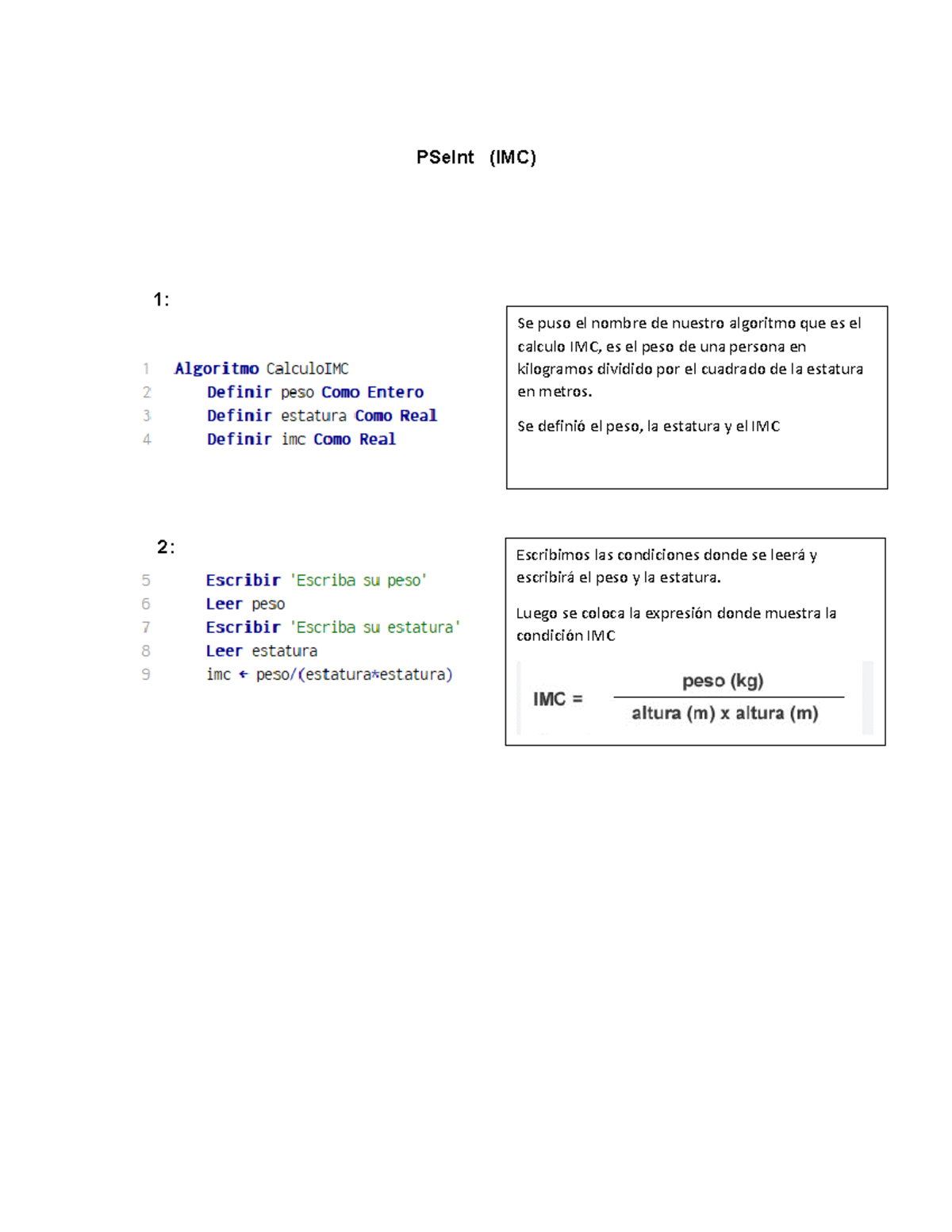 Pseint - PROCESO - PSeInt (IMC) 1: 2: Se puso el nombre de nuestro ...