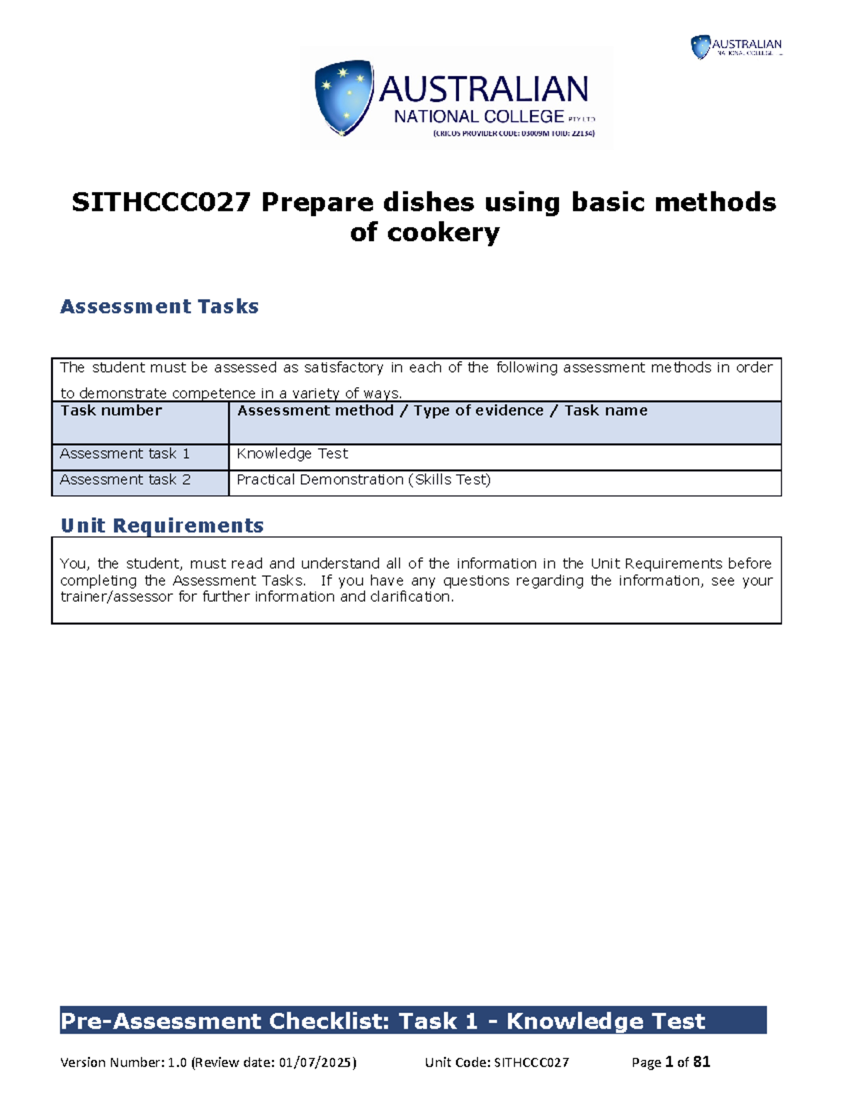 CC 2 027 - nothing - SITHCCC027 Prepare dishes using basic methods of ...