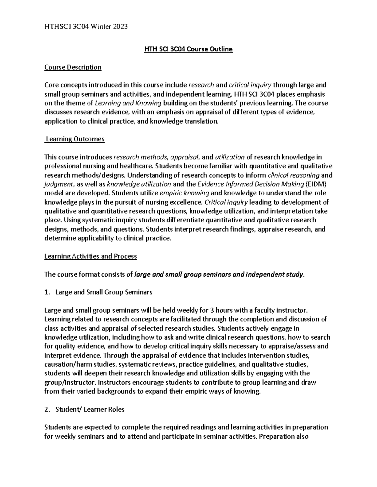 Hthsci 3C04 Course outline(1) - HTH SCI 3C04 Course Outline Course ...