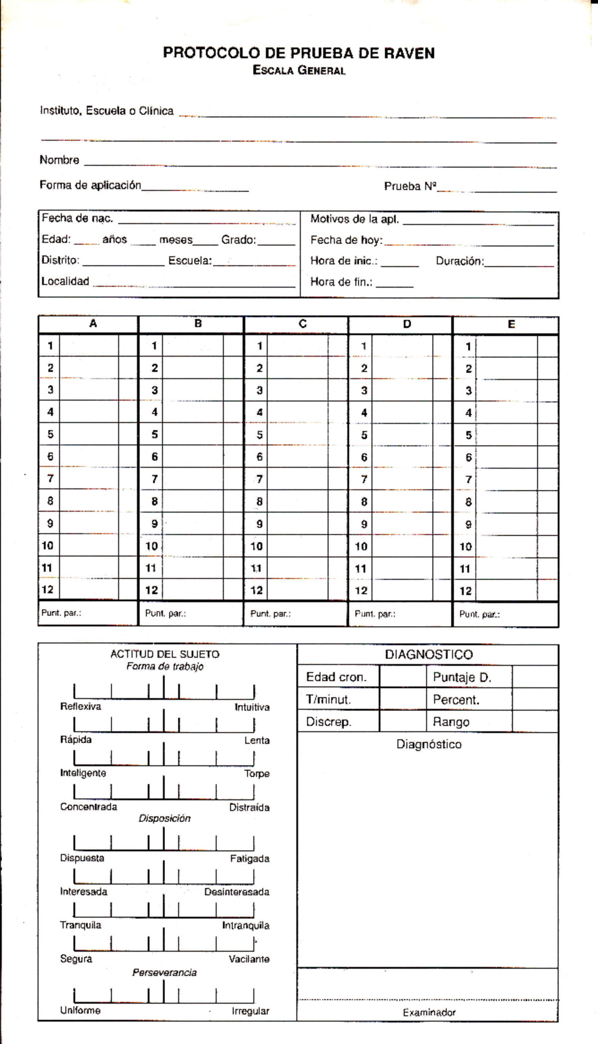 Test Raven de Matrices Progresivas (hoja respuestas) - PROTOCOLO DE ...