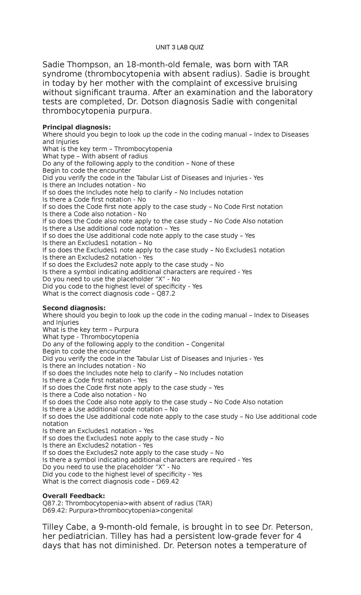 PCs coding - Questions / Answers - UNIT 3 LAB QUIZ Sadie Thompson, an ...