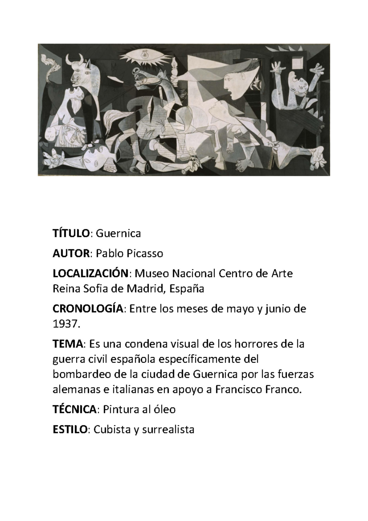 Impresiones diseño - imagenes - TÍTULO: Guernica AUTOR: Pablo Picasso ...