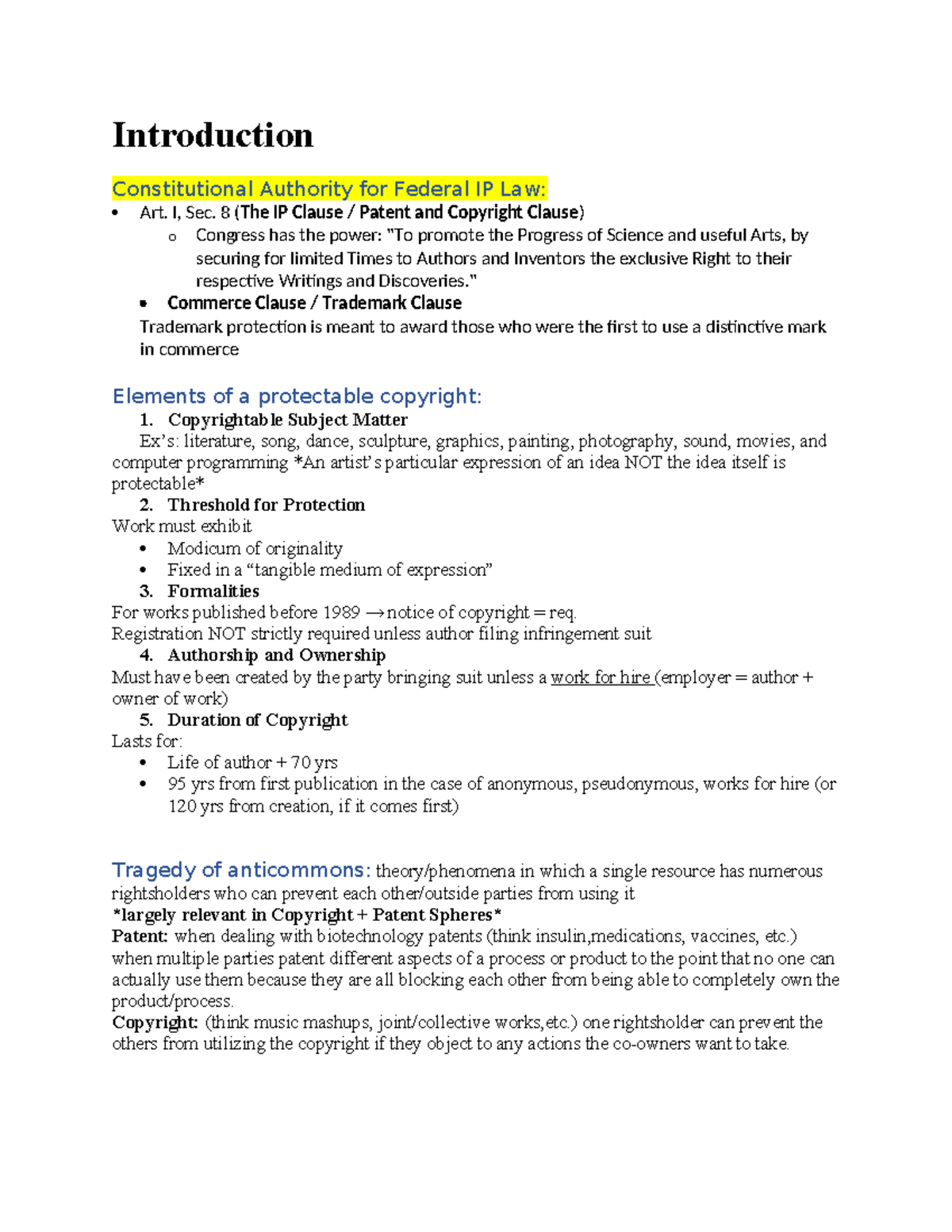 Survey of IP Outline - Summary Intellectual Property - Introduction ...