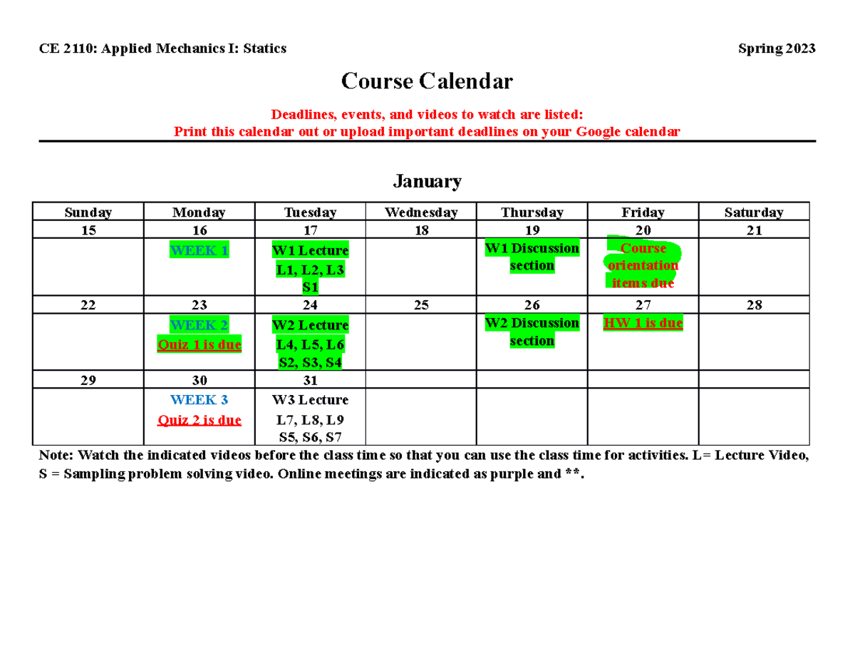 CE2110-001 Spr2023 New Calendar - CE 2110: Applied Mechanics I: Statics ...