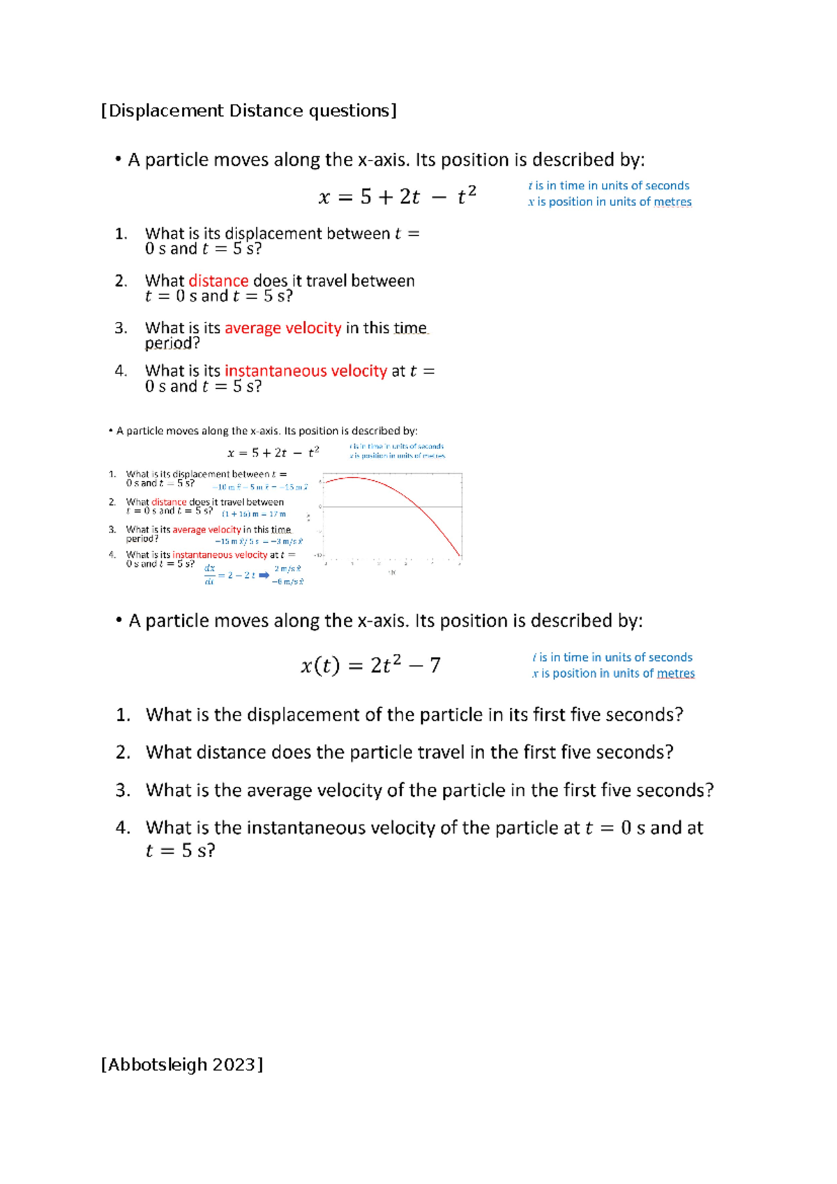 Displacement, distance questions - Distance A particle moves along the ...