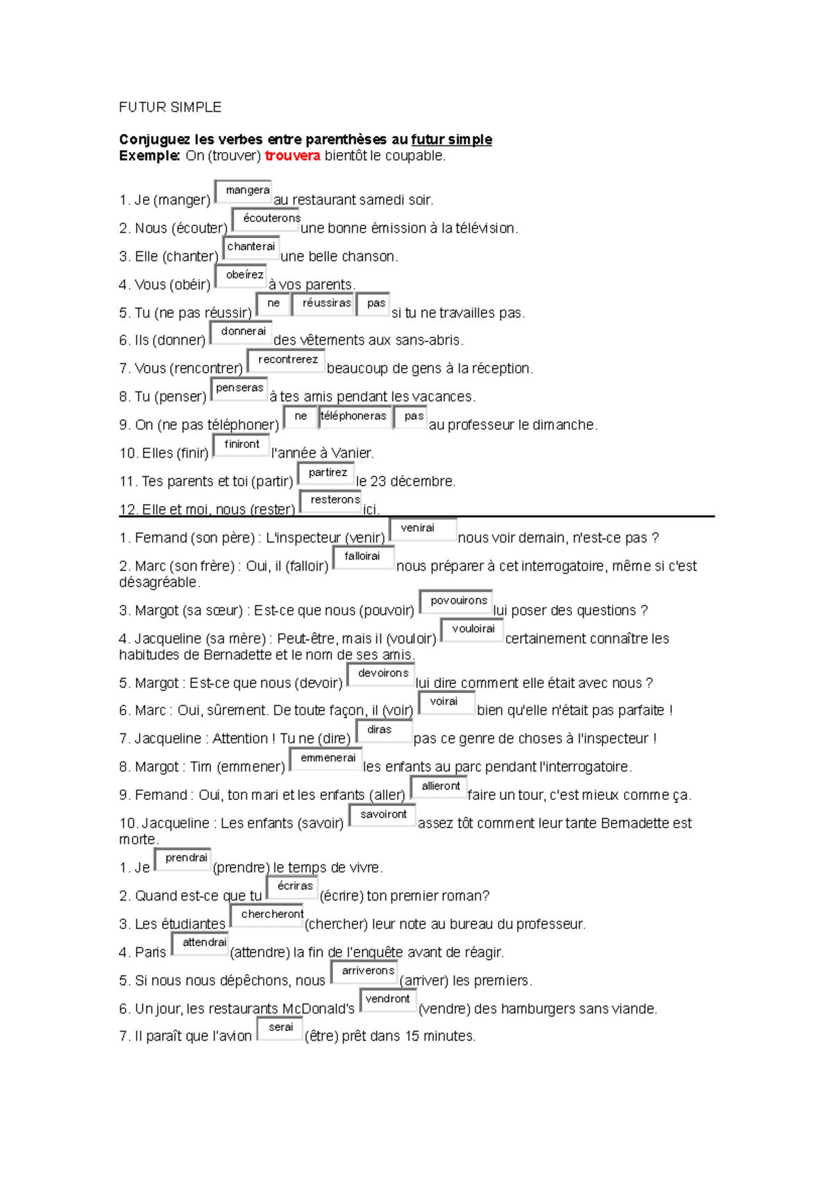 Futur Simple ET Futur Proche Exercices - FUTUR SIMPLE Conjuguez les ...