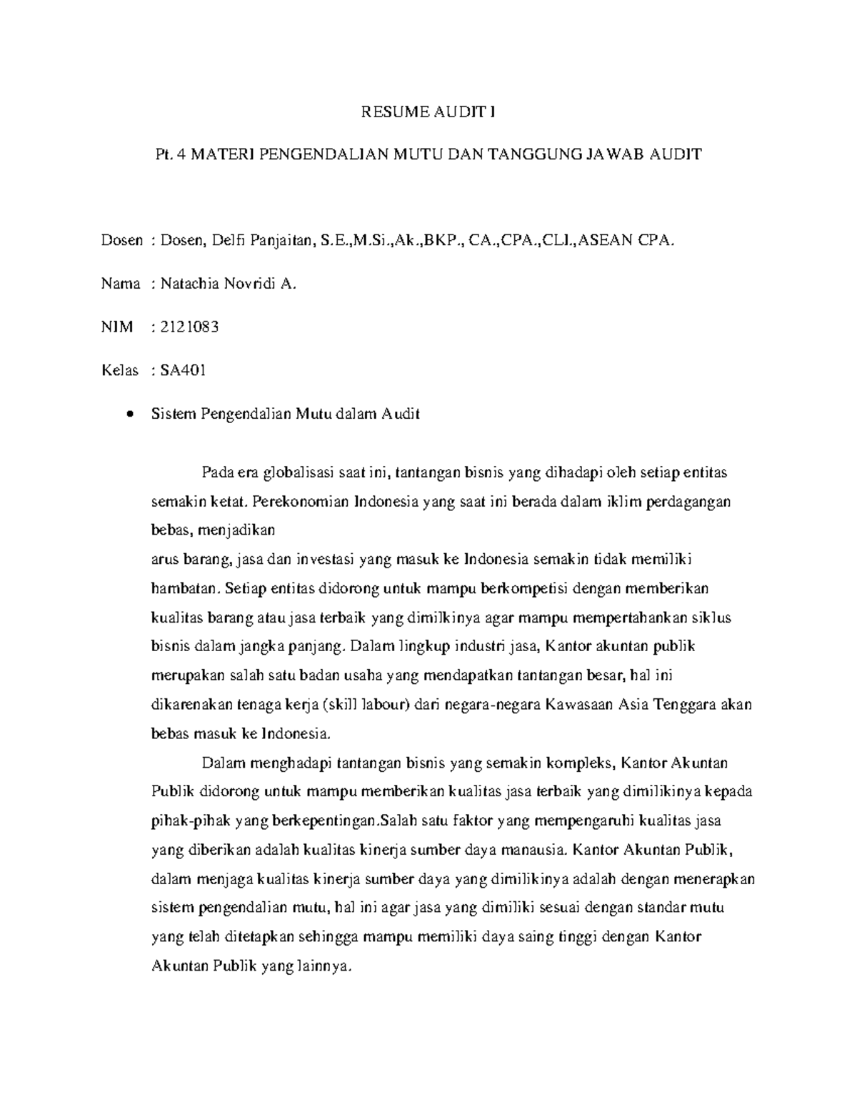 Materi Pengendalian MUTU DAN Tanggung Jawab Audit - RESUME AUDIT I Pt. 4 MATERI PENGENDALIAN ...